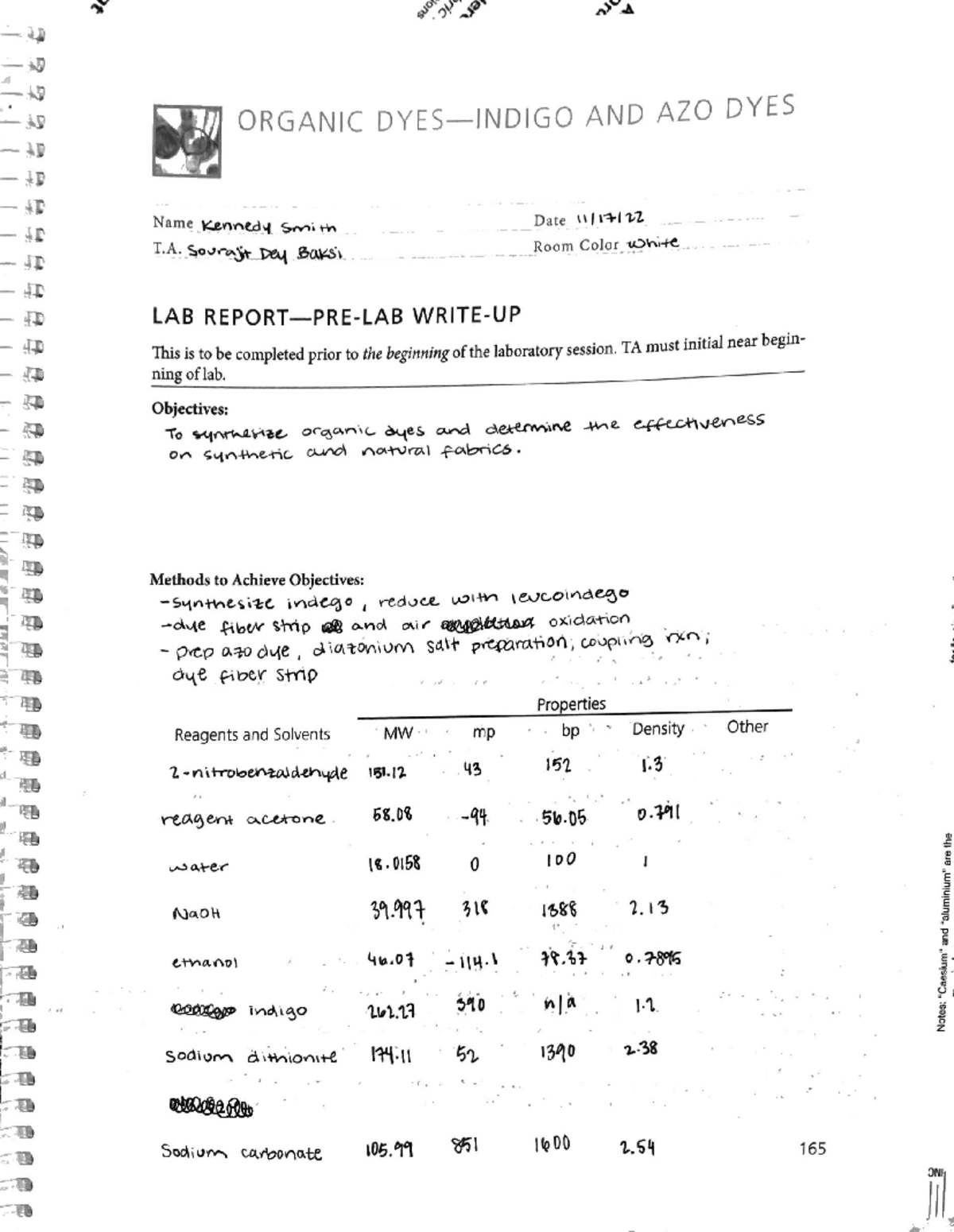 Organic DYES - In lab notebook for OCHEM lab(prof Krishan) - CHEM 238 ...