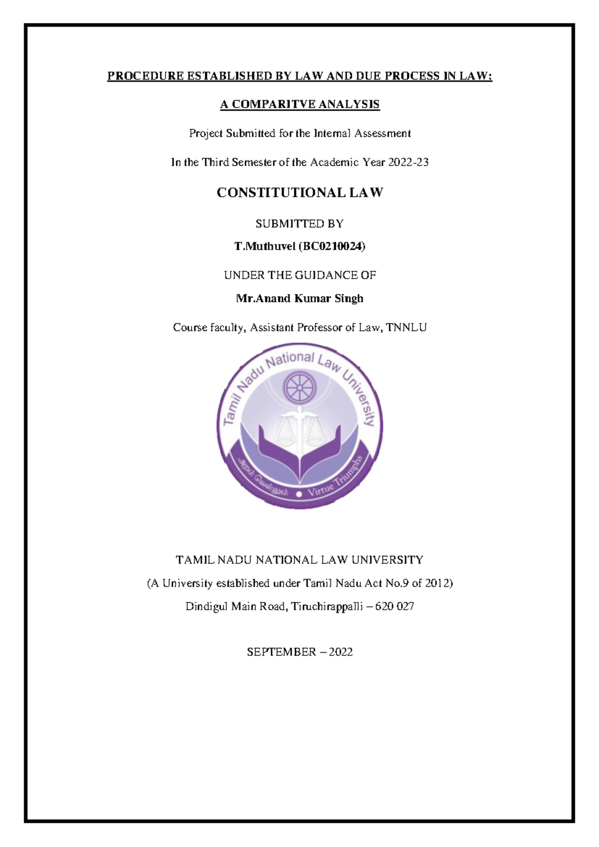 Due process and procedure established by law - PROCEDURE ESTABLISHED BY LAW AND DUE PROCESS IN ...