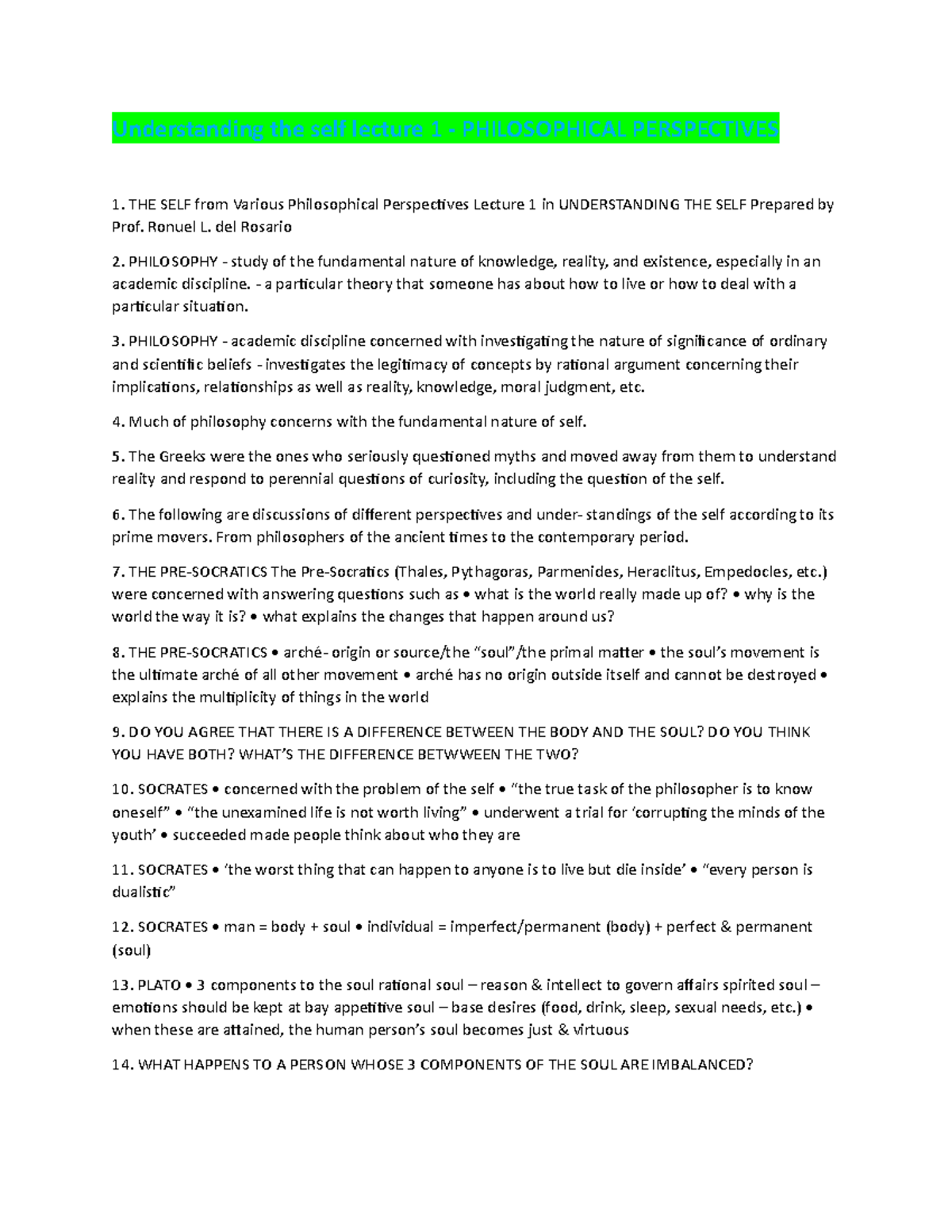 Uts - Self awareness - Understanding the self lecture 1 - PHILOSOPHICAL ...