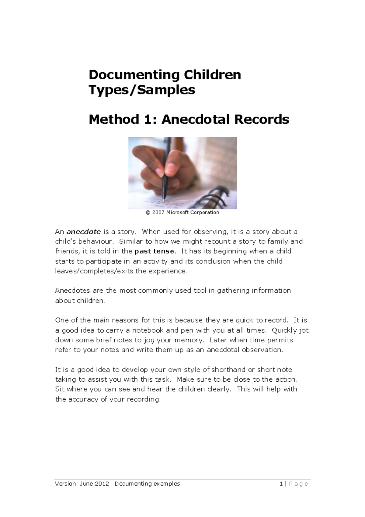 Types of assessment tools - Documenting Children Types/Samples Method 1 ...