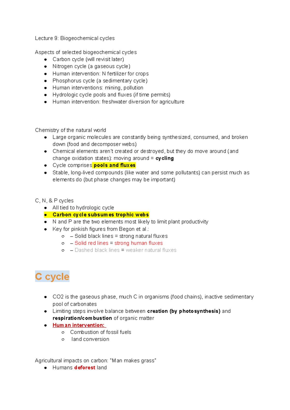 BIO220 UTSG Lecture Notes Lecture 9 Biogeochemical cycles - Lecture 9 ...
