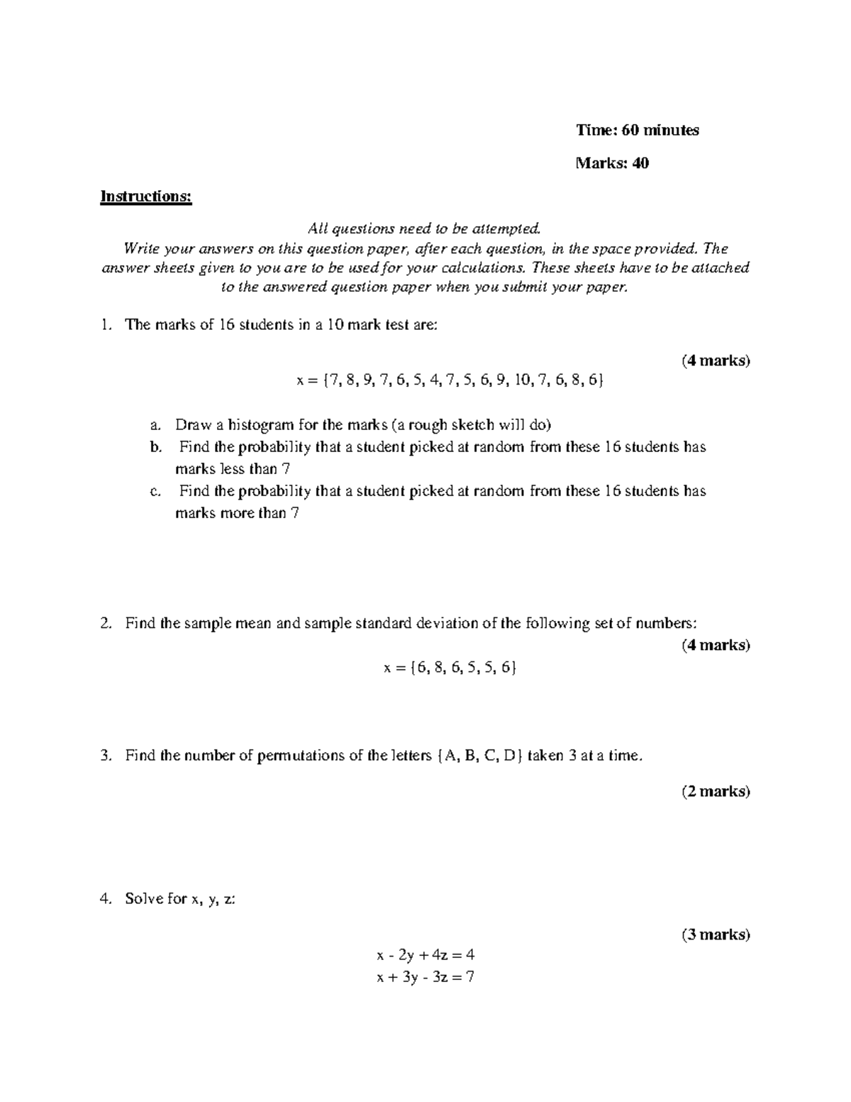 MBA BA Model Test Paper - Business Analytics - Time: 60 minutes Marks ...