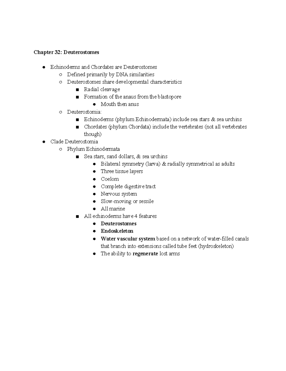 Chapter 32-2 Lecture Notes BIO - Chapter 32: Deuterostomes Echinoderms ...