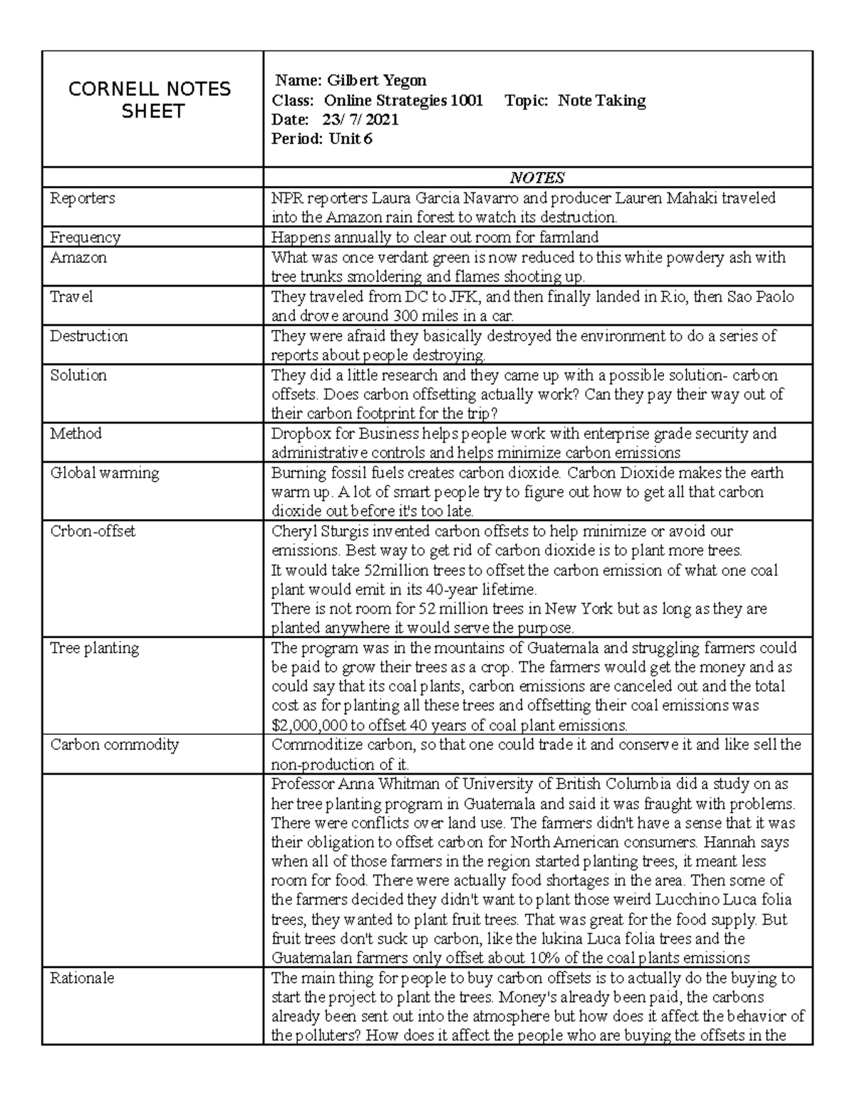 Cornell Notes Discussion Forum Unit 6 - CORNELL NOTES SHEET Name ...