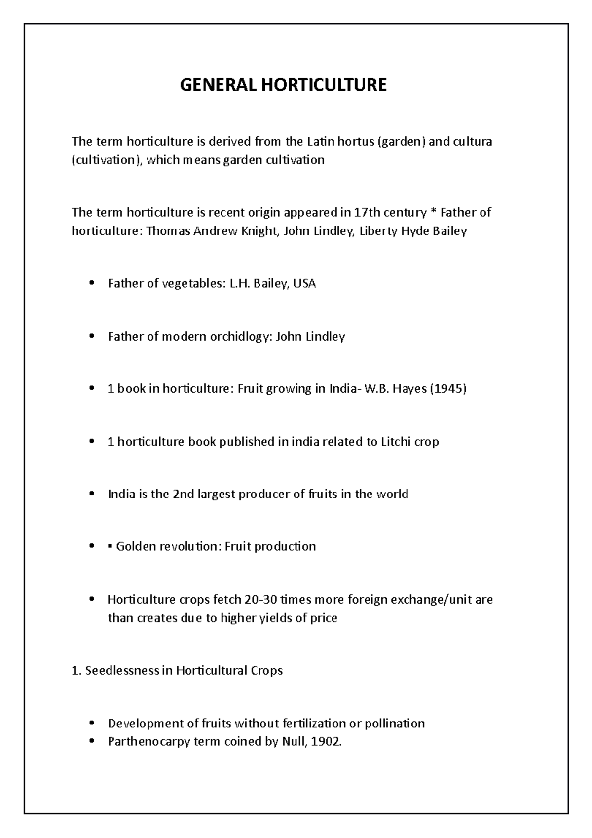 General Horticulture - Lecture notes 1-2 - GENERAL HORTICULTURE The ...