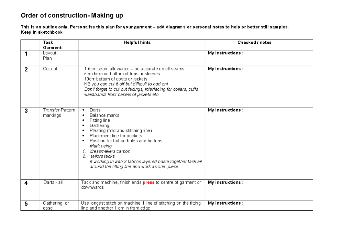 Order of construction Template - Order of construction- Making up This ...