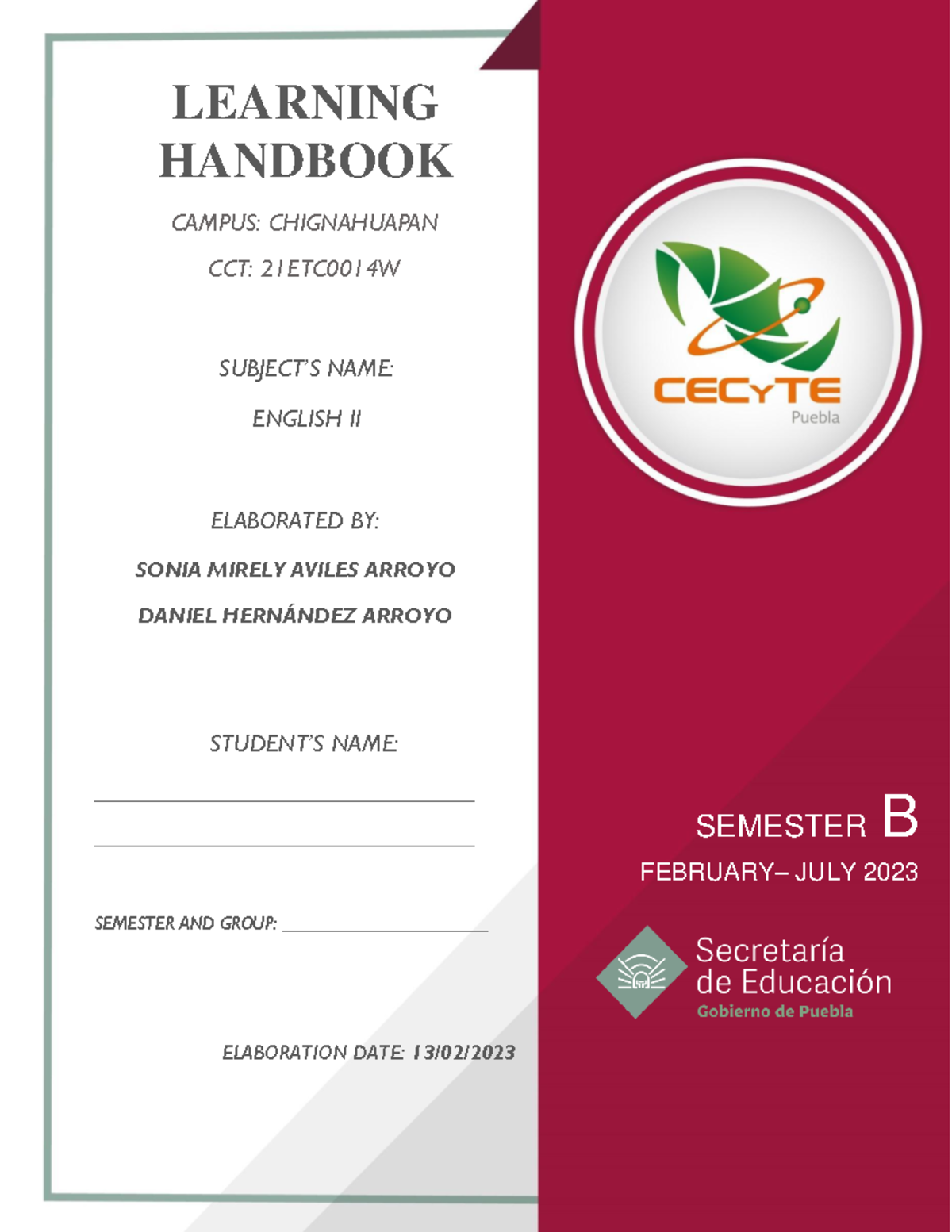 Handbook - InglesII - LEARNING HANDBOOK CAMPUS: CHIGNAHUAPAN CCT ...