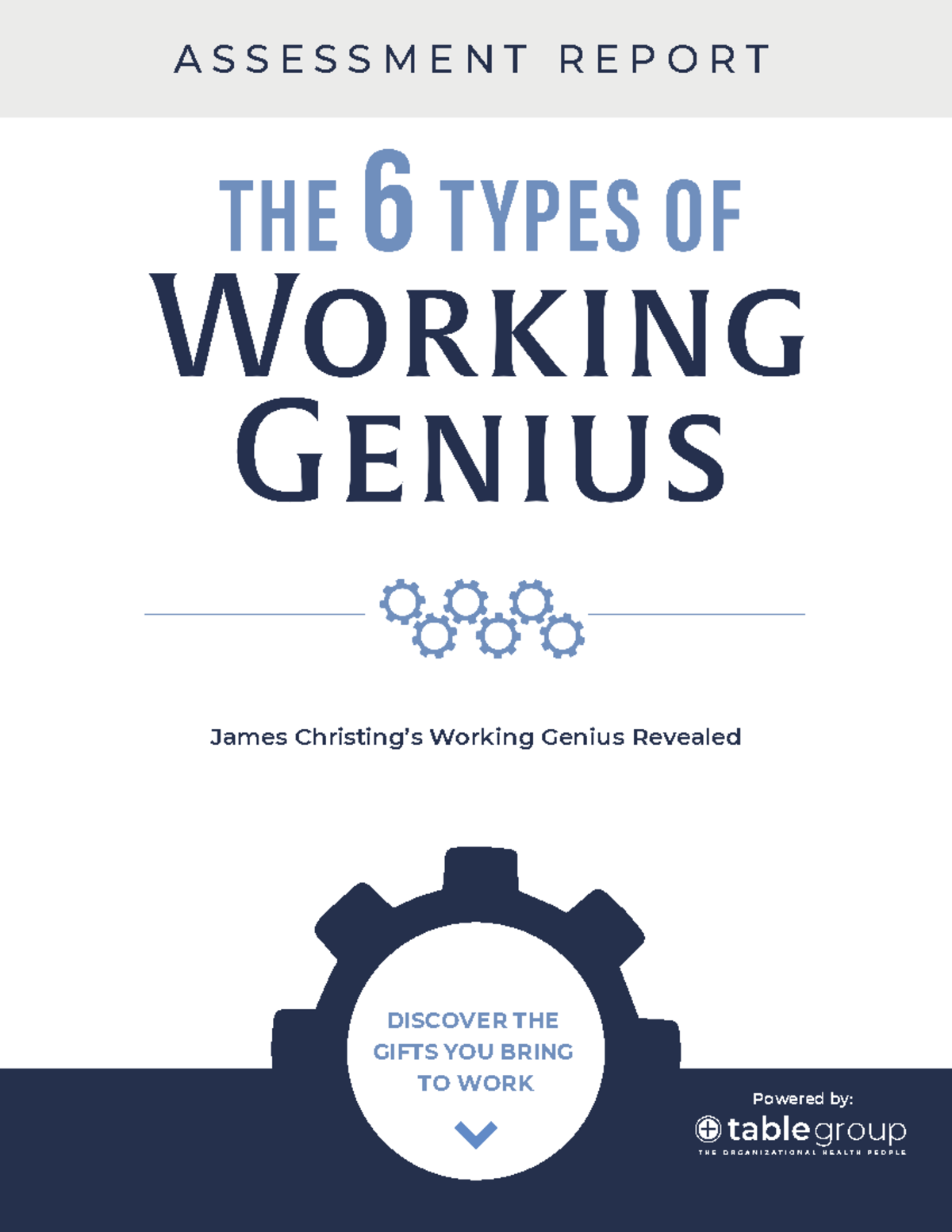 The Six Types of Working Genius Assessment Report - A S S E S S M E N T R E P O R T James - Studocu