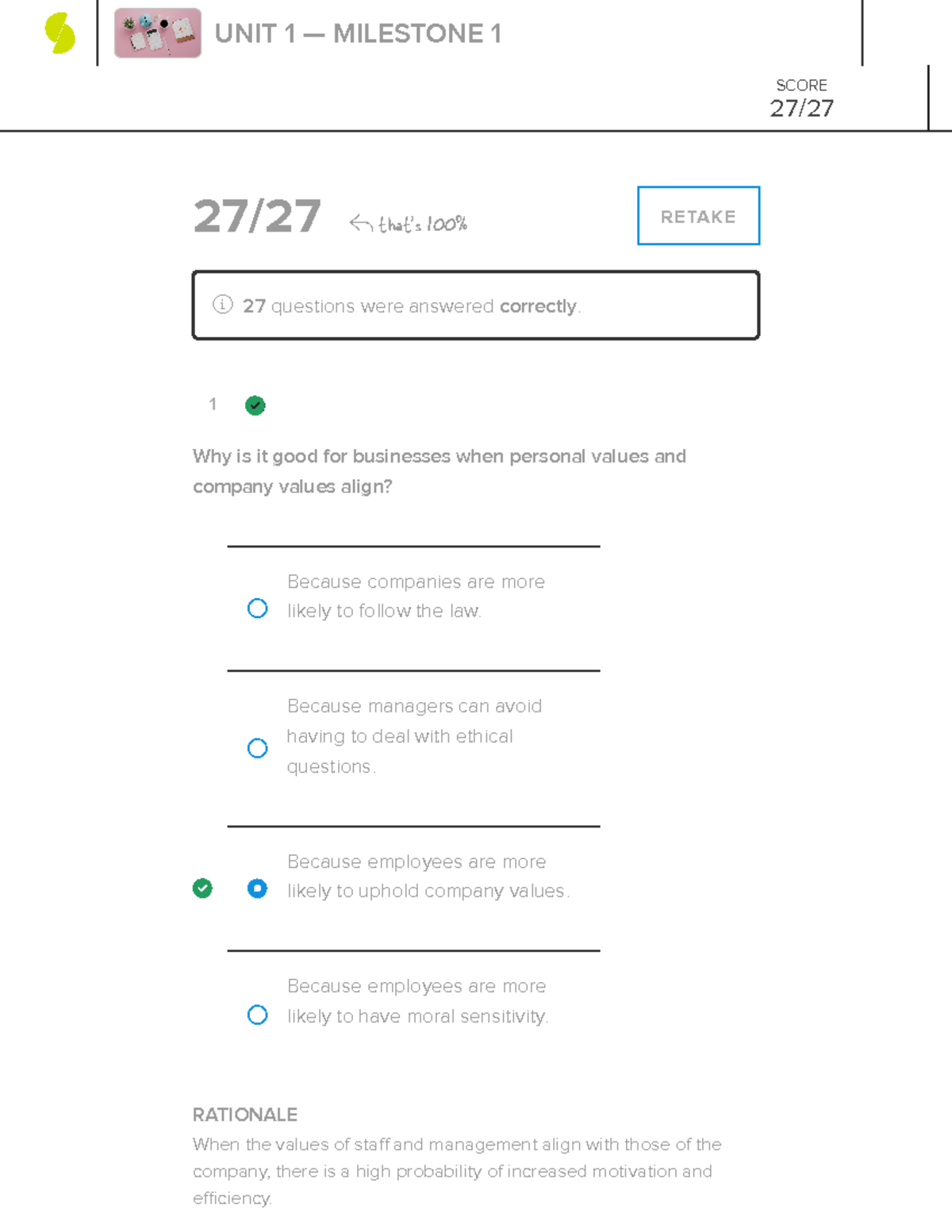 Fin1001 unit 1 milestone 1 - 1 27/27 that's 100% RETAKE 27 questions ...