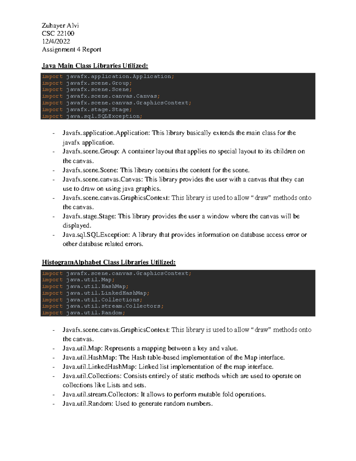 Csc221 Assignment 4 Report Zuhayer Alvi Csc 22100 12 4 Assignment 4 Report Java Main Class