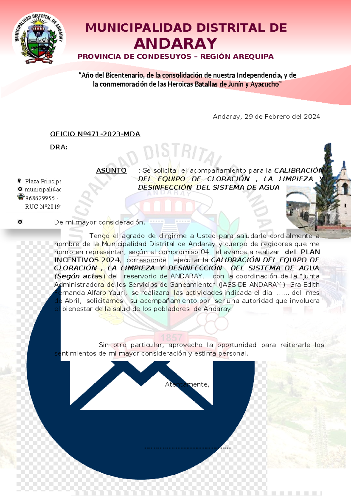 Calibración DEL Equipo DE Cloración - MUNICIPALIDAD DISTRITAL DE ...