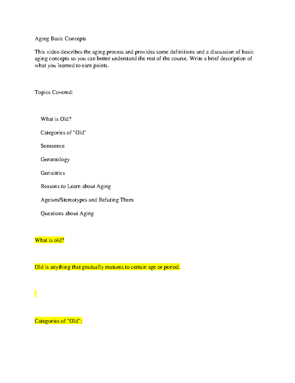 Aging Basic Concepts Discussion - Aging Basic Concepts This video ...