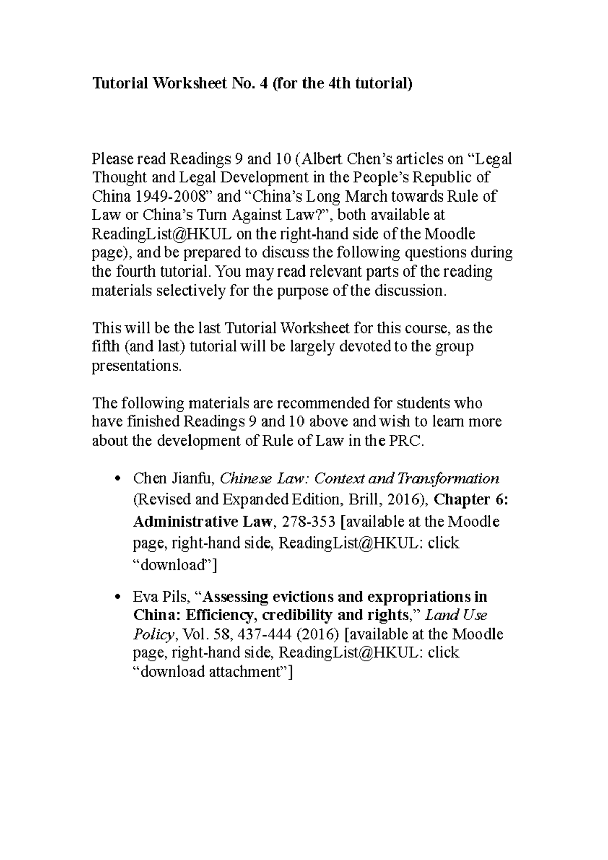 Tutorial 4 lecture notes lesson 9 - Tutorial Worksheet No. 4 (for the ...