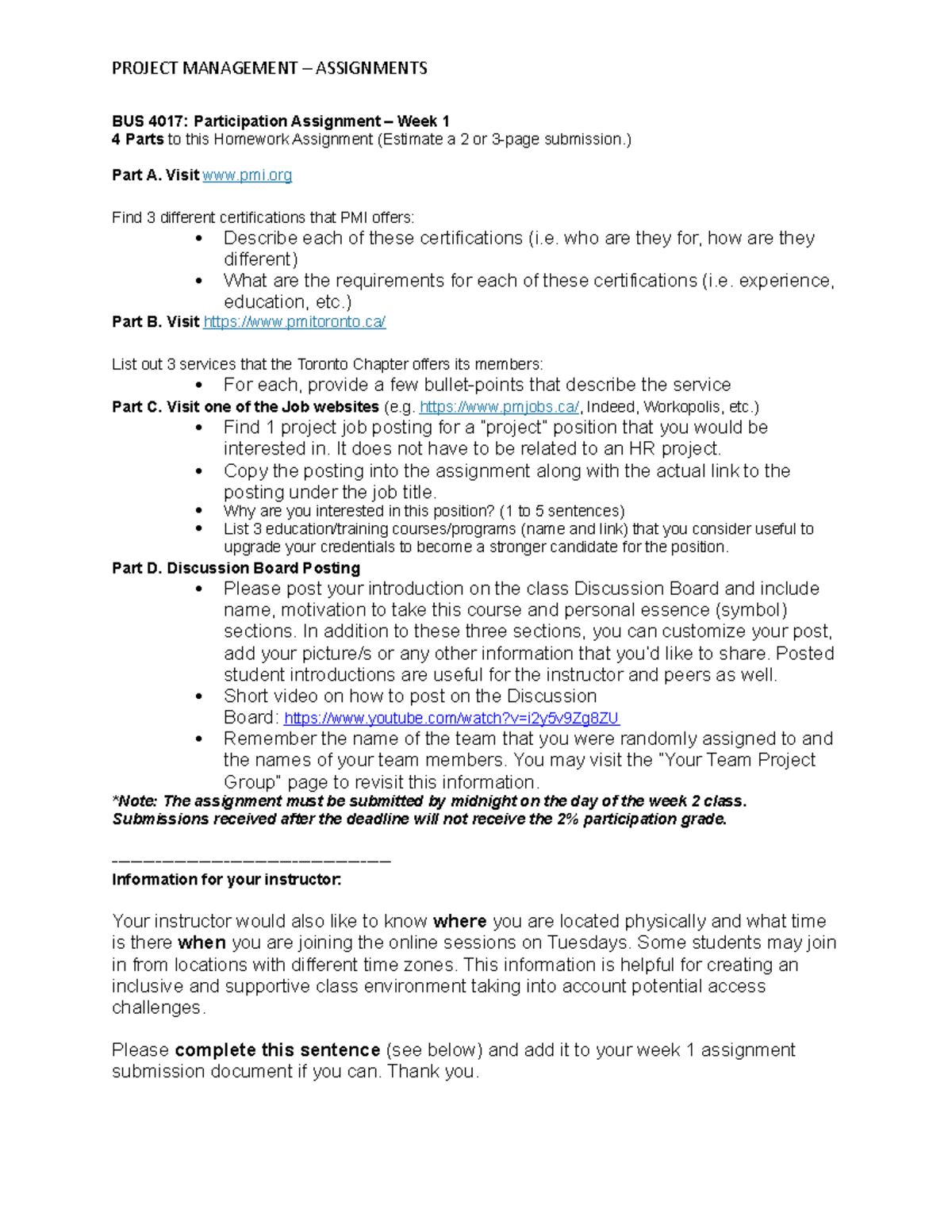 Project Management Assignments - PROJECT MANAGEMENT – ASSIGNMENTS BUS ...