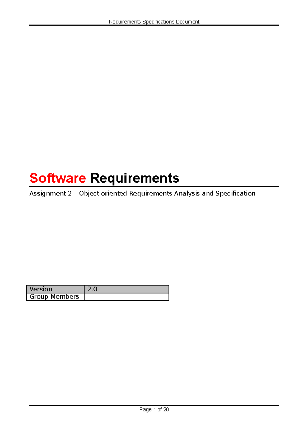 BRM Assignment 2 - Software Requirements Assignment 2 – Object oriented Requirements Analysis ...