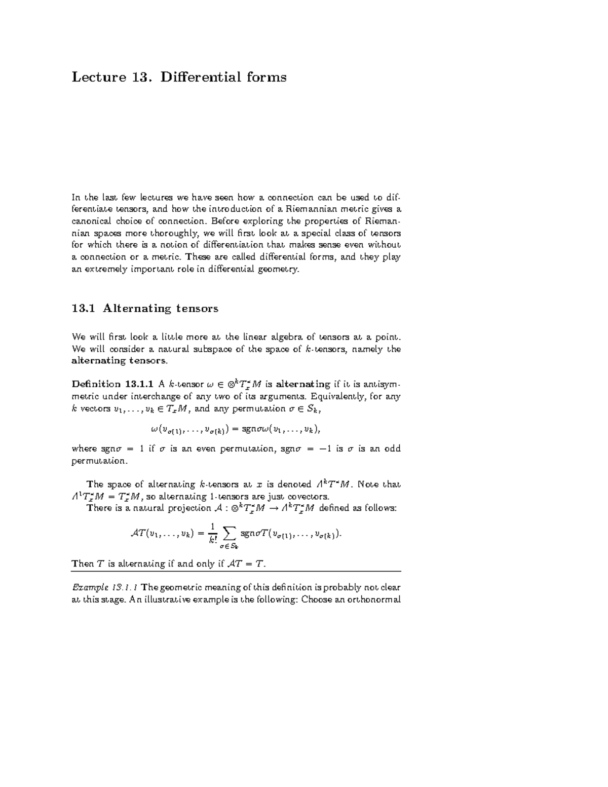 DG Lecture 13 - Differential forms - Lecture 13. Diﬀerential forms In ...
