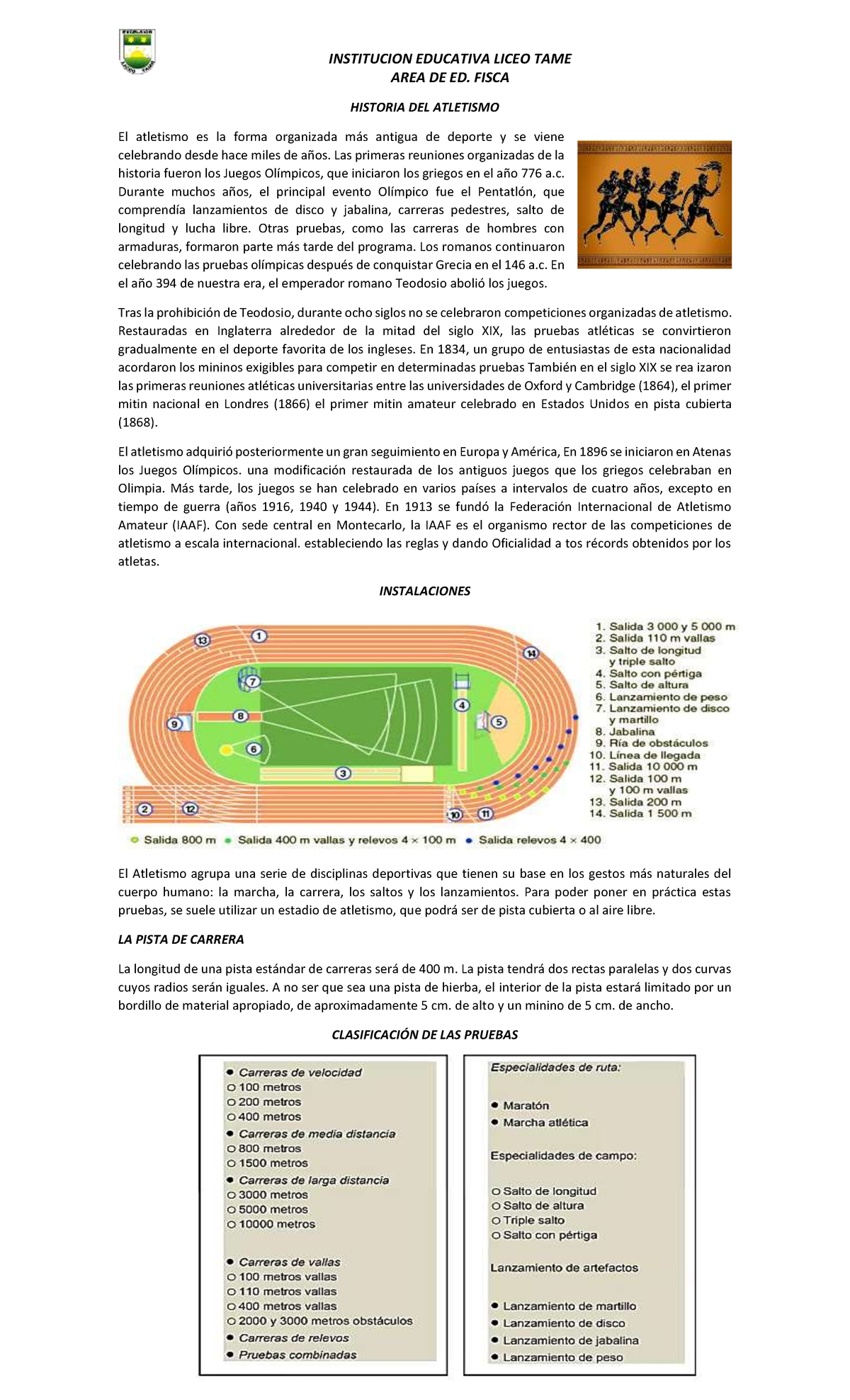 Historia del Atletismo - INSTITUCION EDUCATIVA LICEO TAME AREA DE ED ...