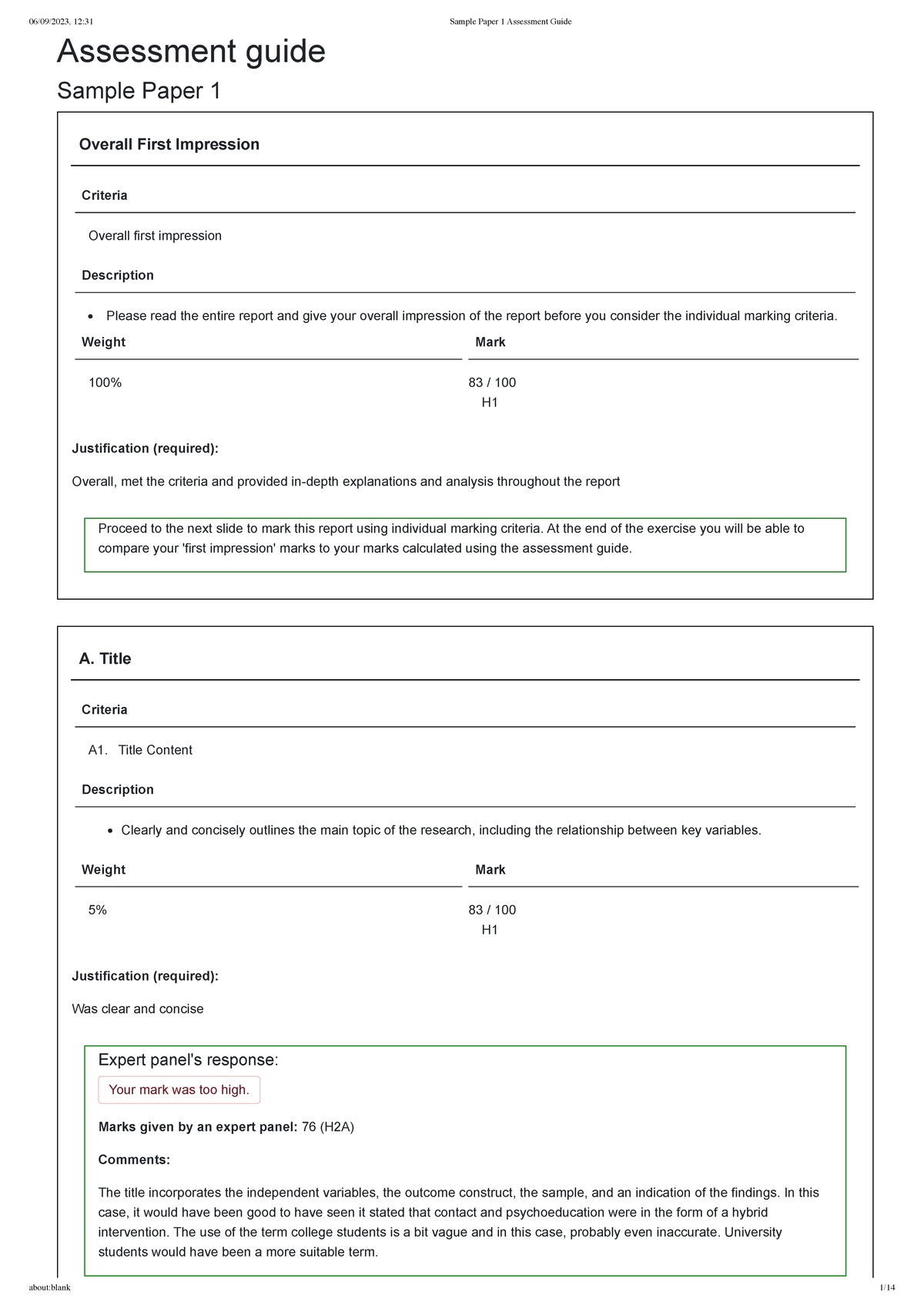 Marking Criteria - Lab Report ALM - Assessment guide Sample Paper 1 ...