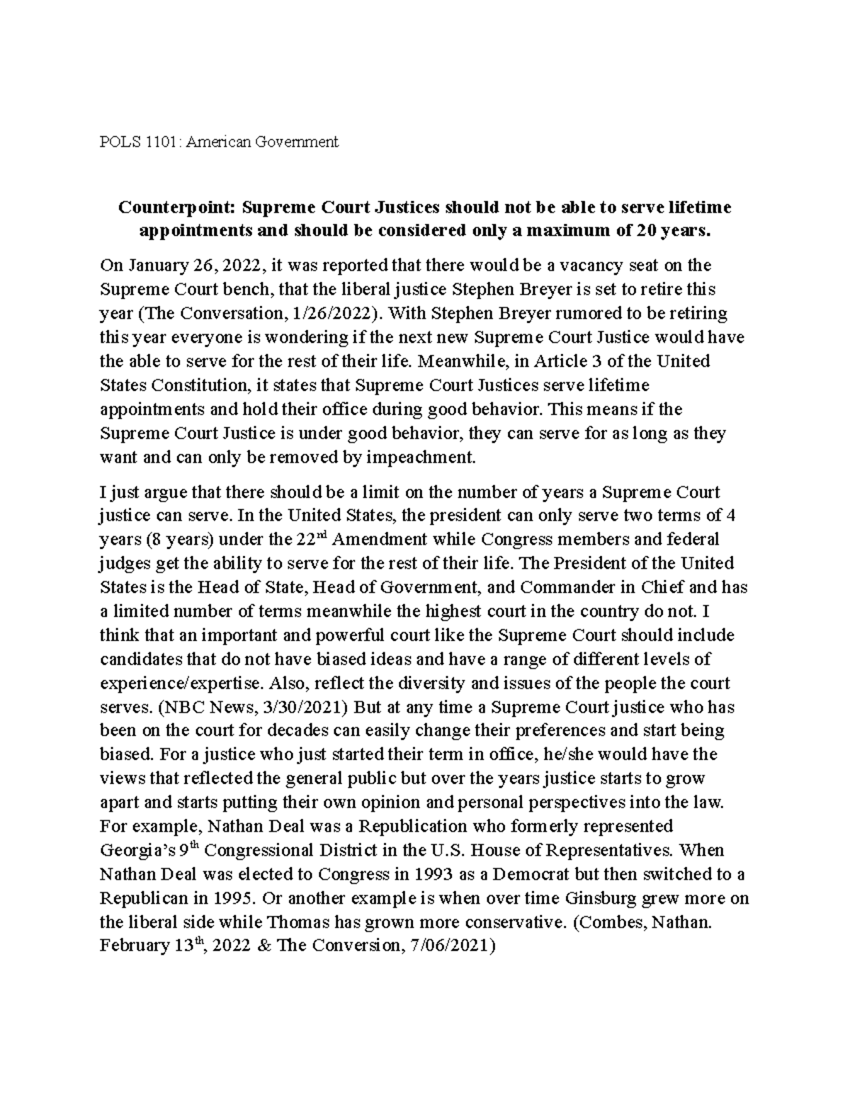 Counterpoint - AG Final - POLS 1101: American Government Counterpoint ...