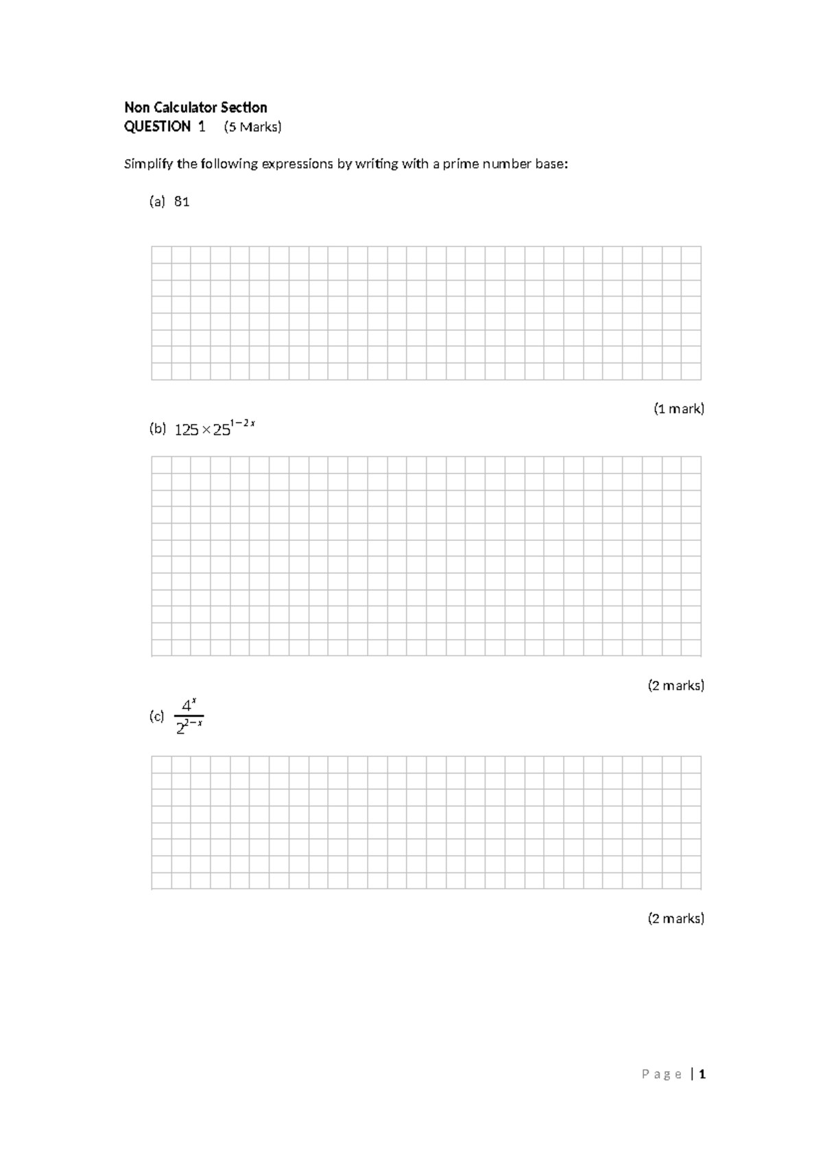 Exponential Equations and Logs practice test - Non Calculator Section ...