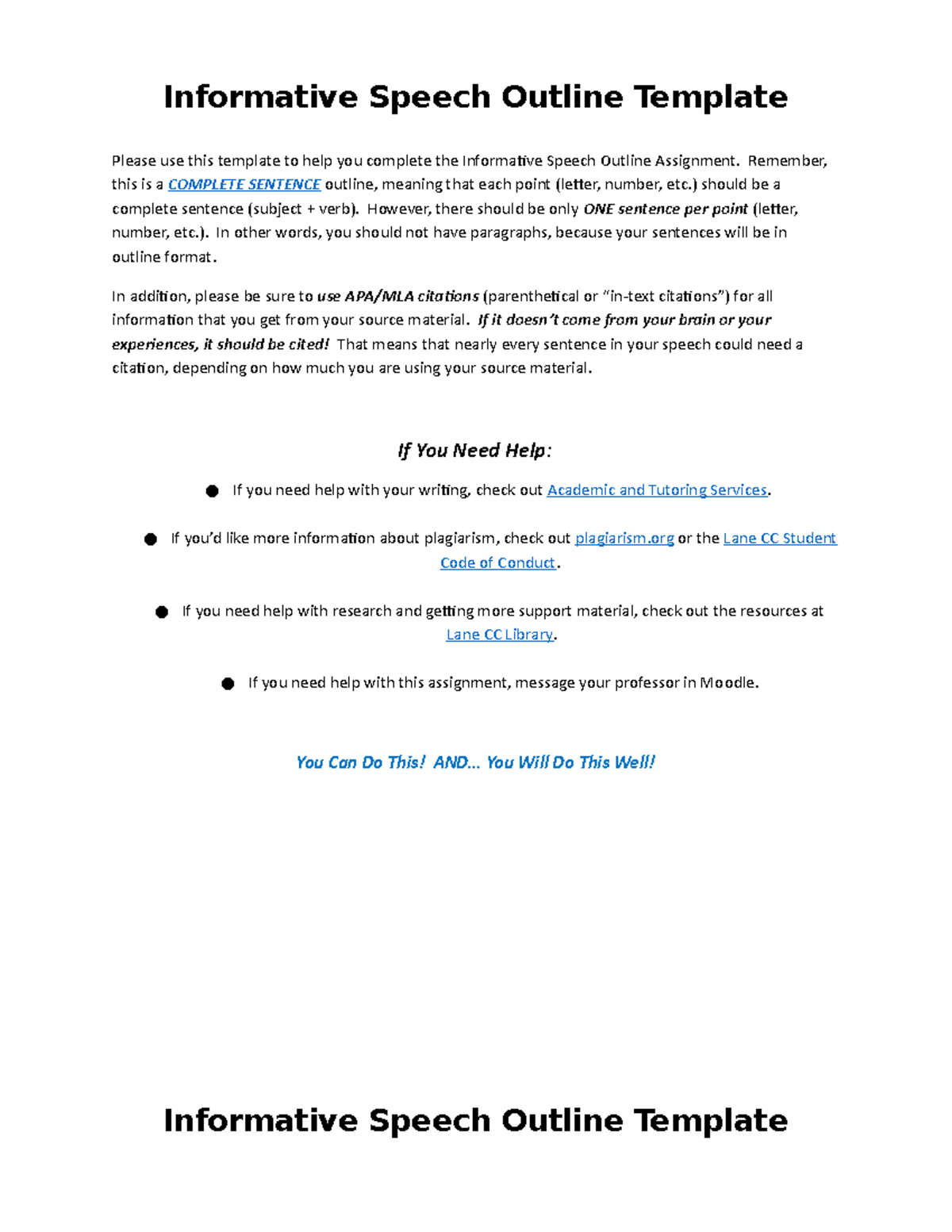 100-SA-Informative Speech Outline.sp21 - Informative Speech Outline ...