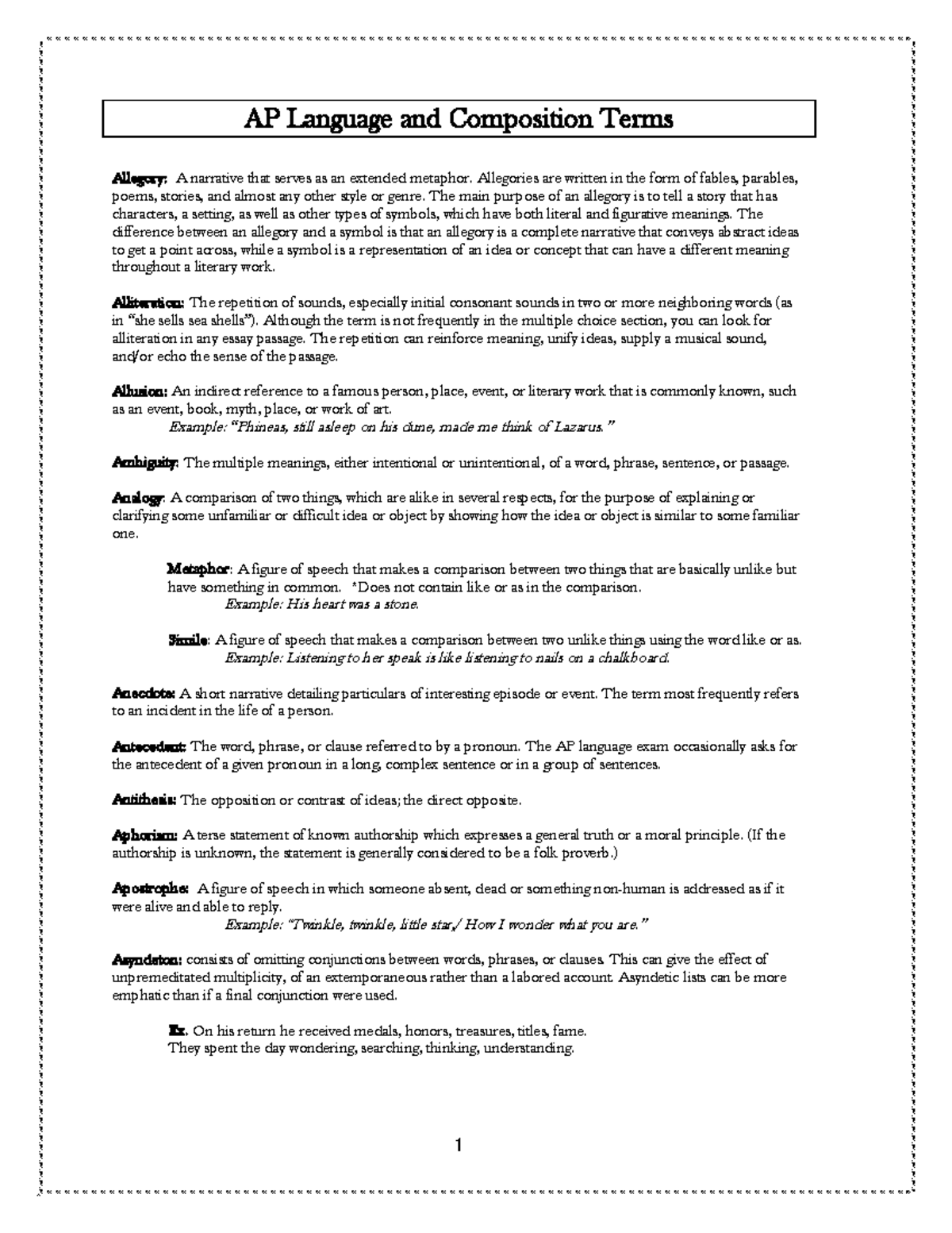 AP Language and Composition Terms - AP Language and Composition Terms ...