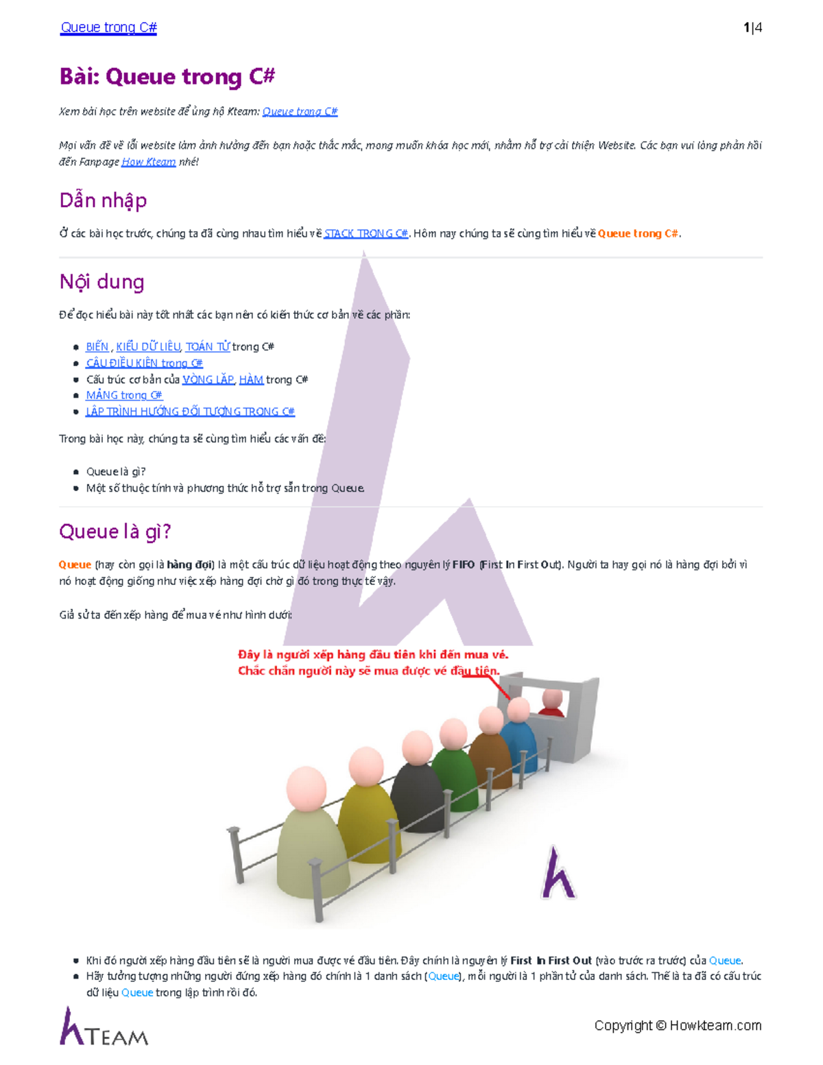 Howkteam.VN - Queue trong C# - Bài: Queue trong C# Xem bài học trên ...