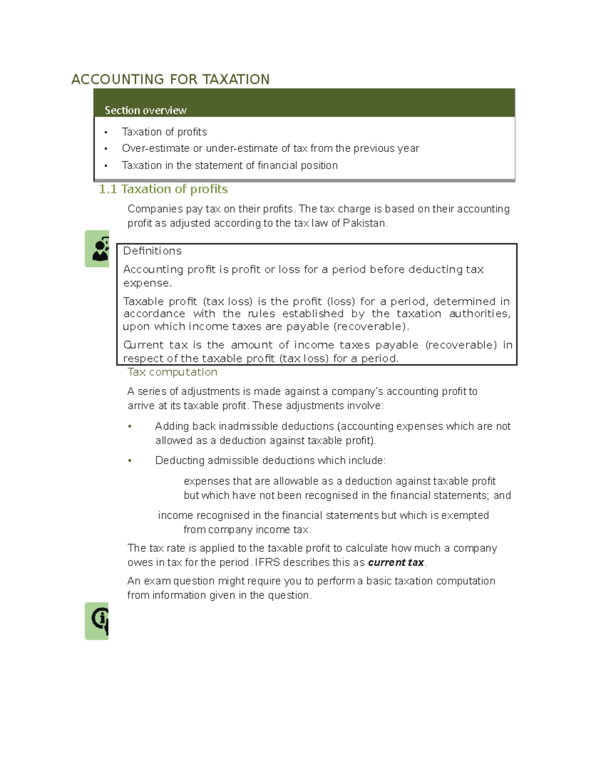 Accounting For Taxation - ACCOUNTING FOR TAXATION Section overview ...