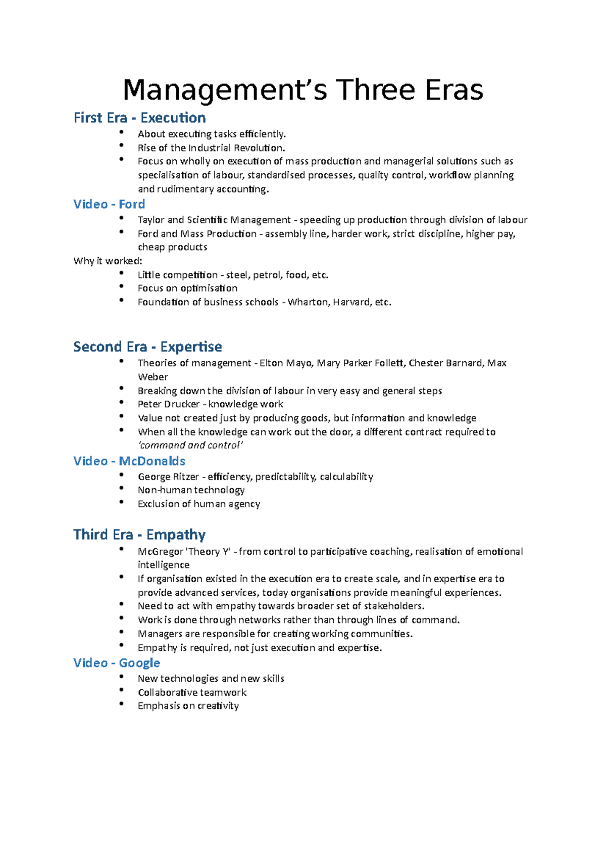 Managements Three Eras - Management’s Three Eras First Era - Execuion ...