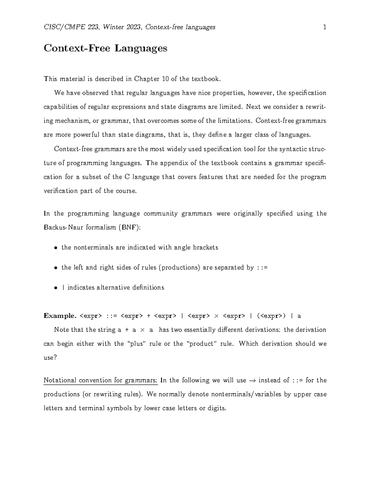 Week 4 lecture notes - Context-Free Languages This material is ...