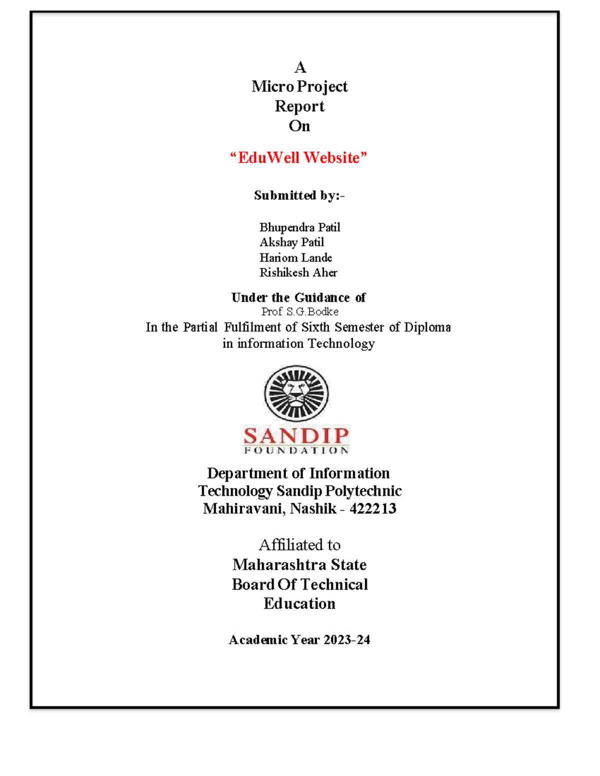 PHP fianl ak - A Micro Project Report On “EduWell Website” Submitted by ...