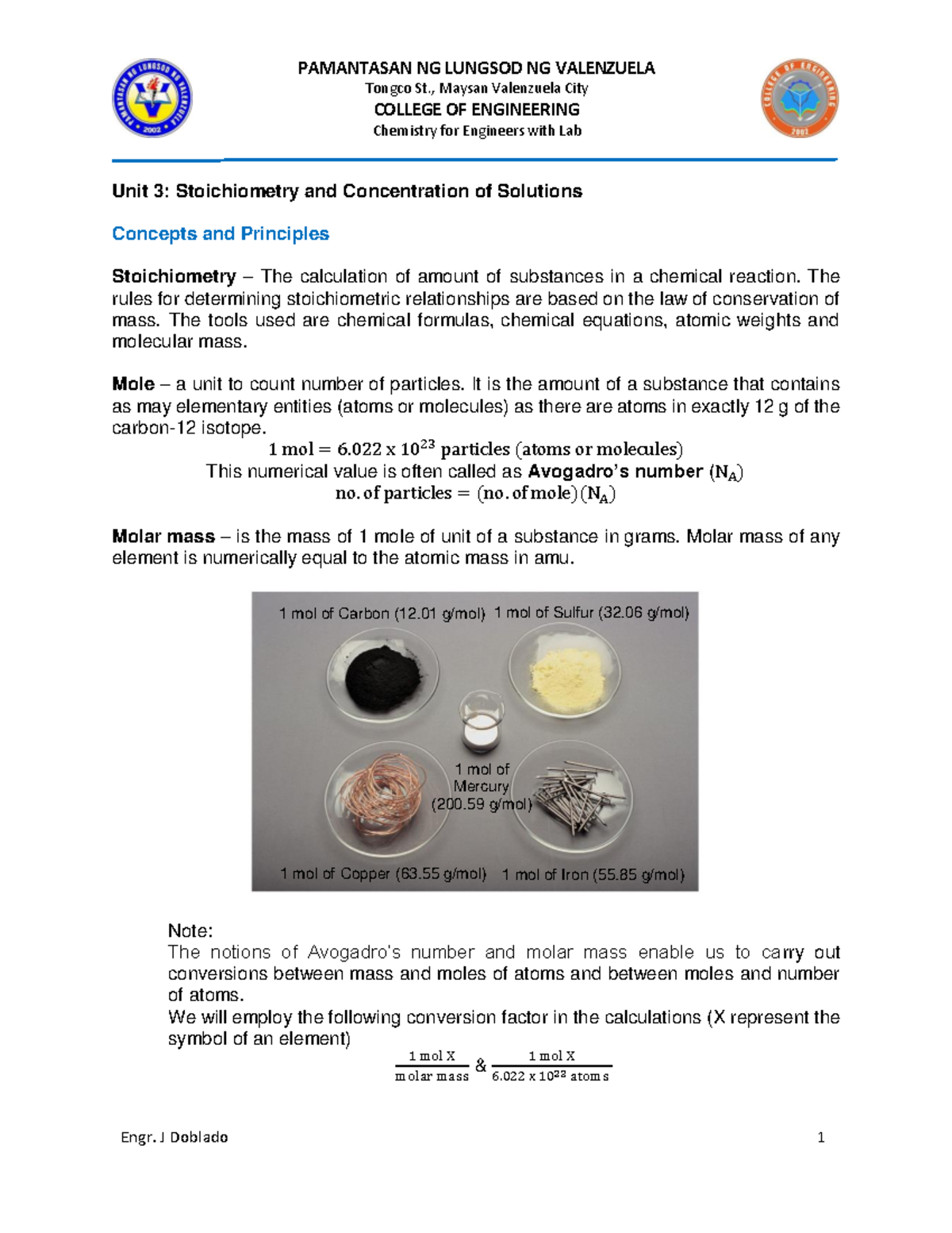 Stoichiometry - Lessons - Tongco St., Maysan Valenzuela City COLLEGE OF ...