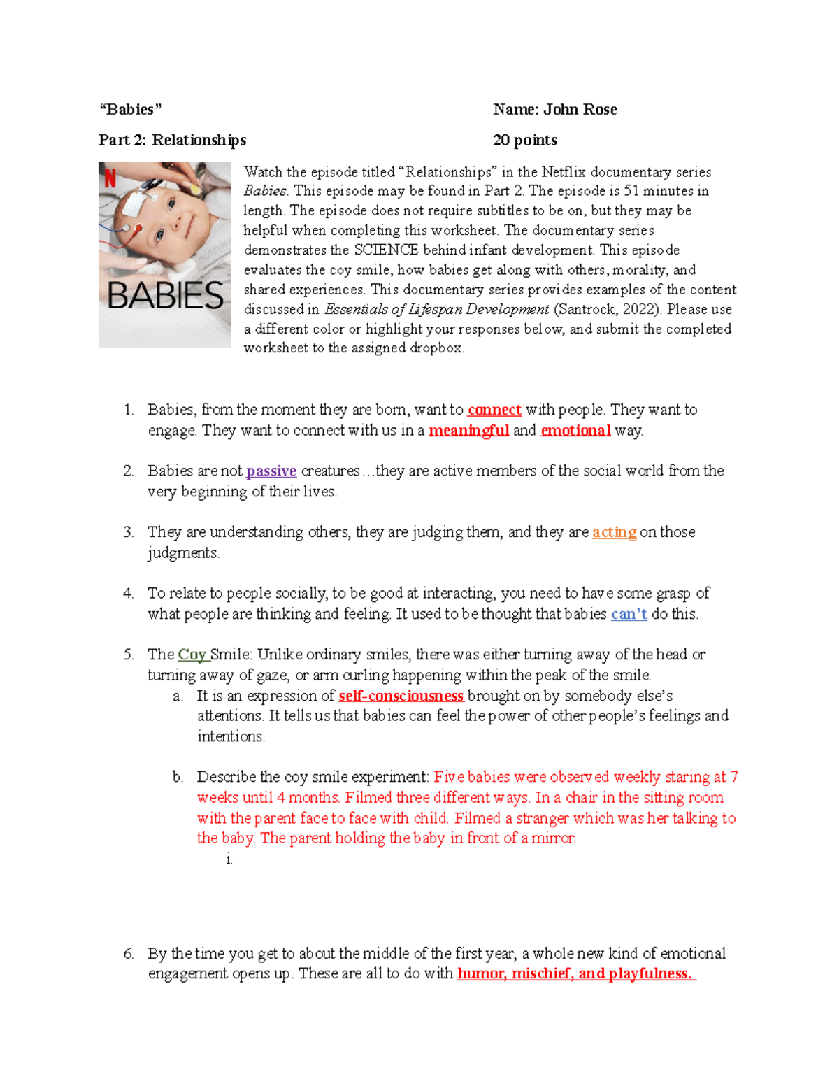 Assignment-Babies Documentary (Part 2) Relationships - “Babies” Name ...