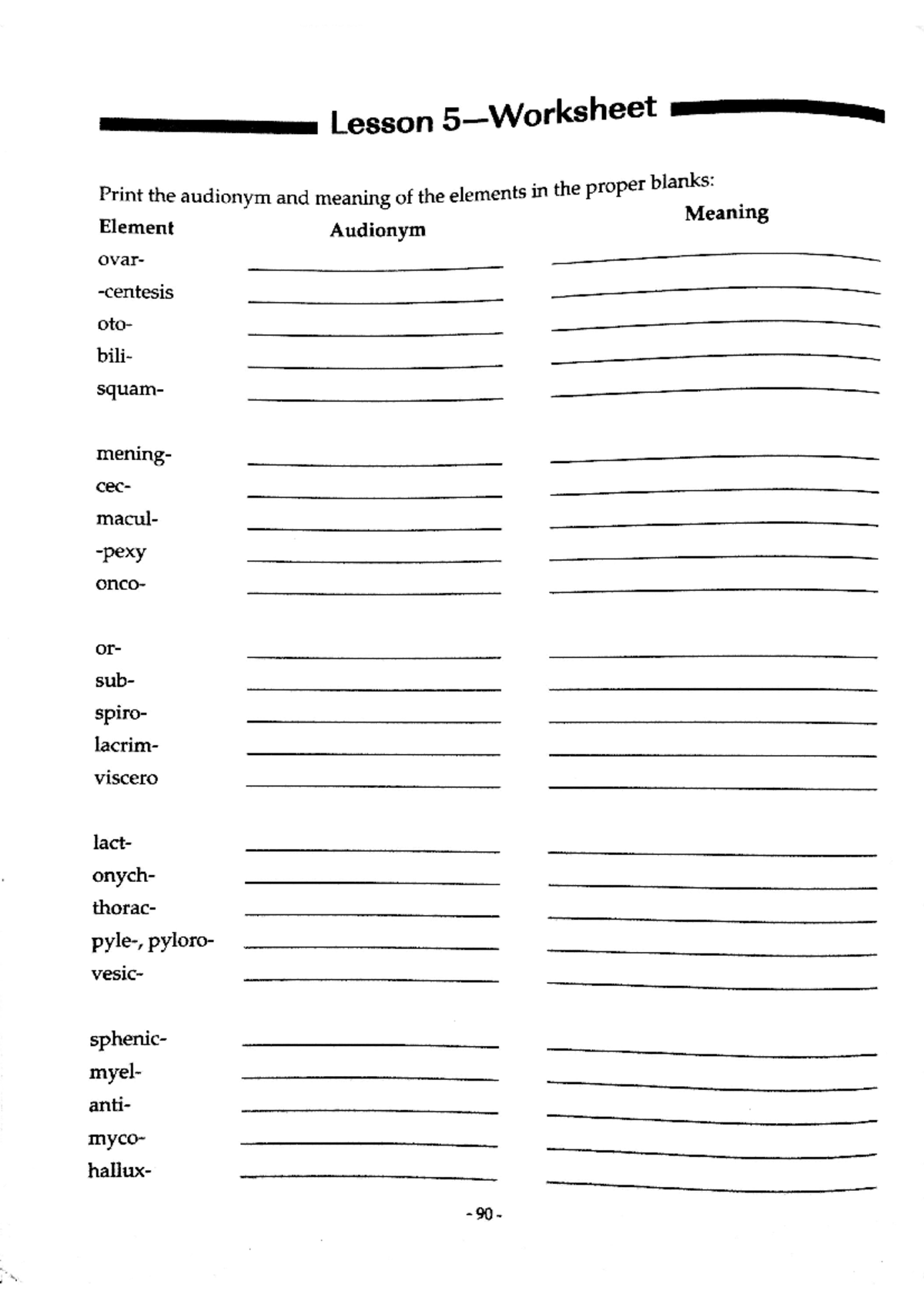 Dean Vaugn Lesson 5 Packet-1 - Lesson Print the audionym and meaning of ...
