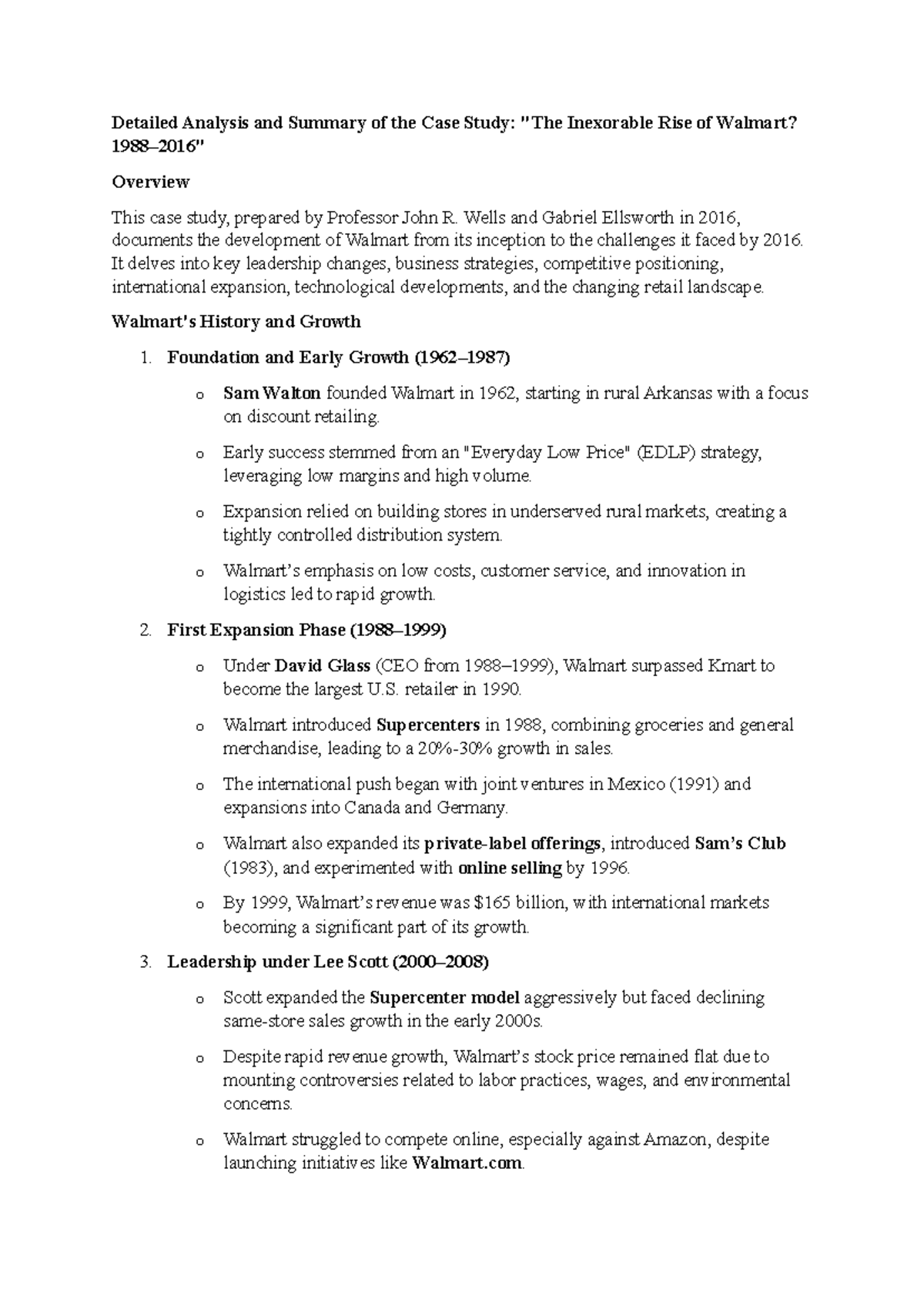 Walmart HBS Case - Detailed Analysis and Summary of the Case Study ...