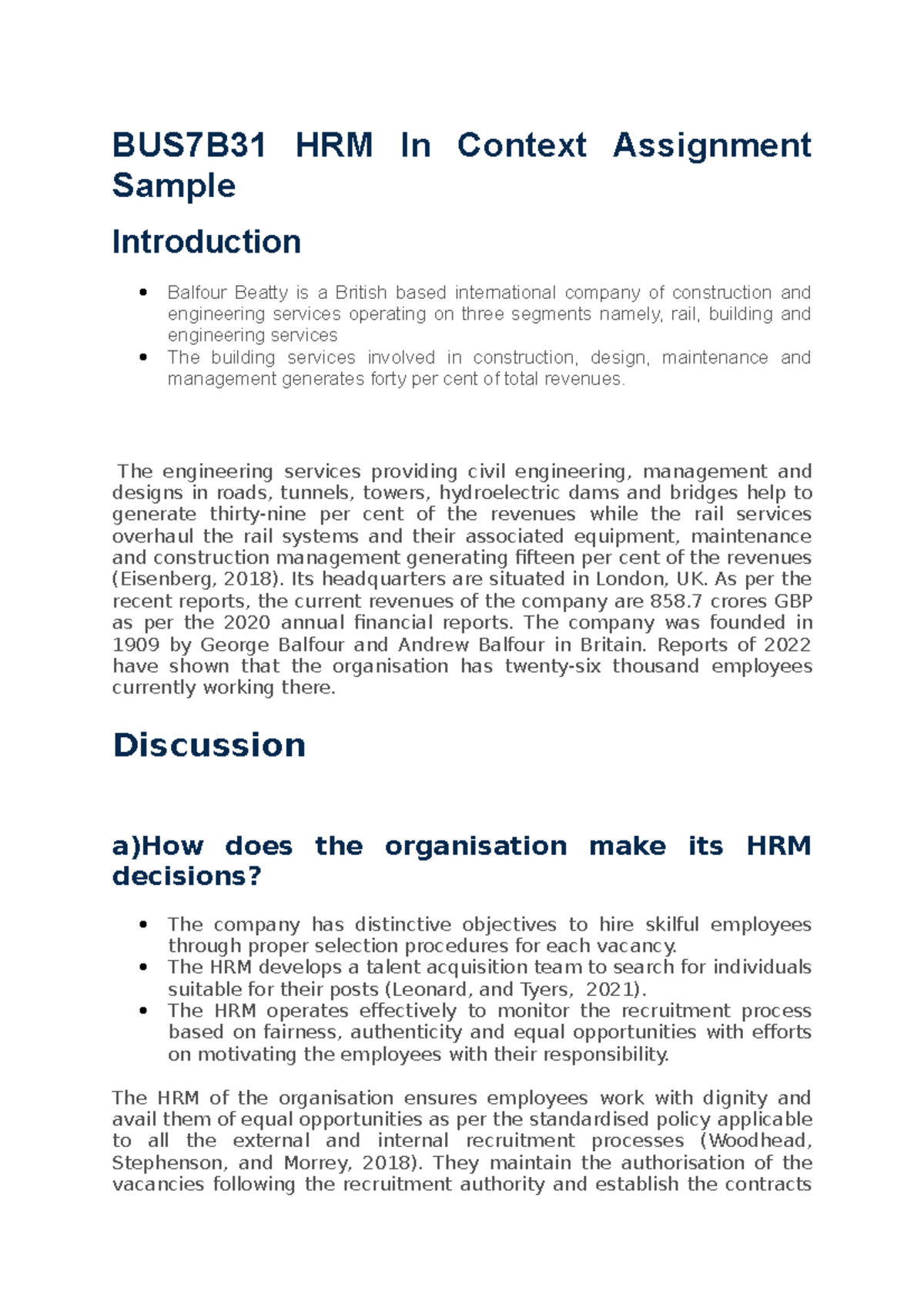 BUS7B31 HRM In Context Assignment Sample rohit - BUS7B31 HRM In Context Assignment Sample - Studocu
