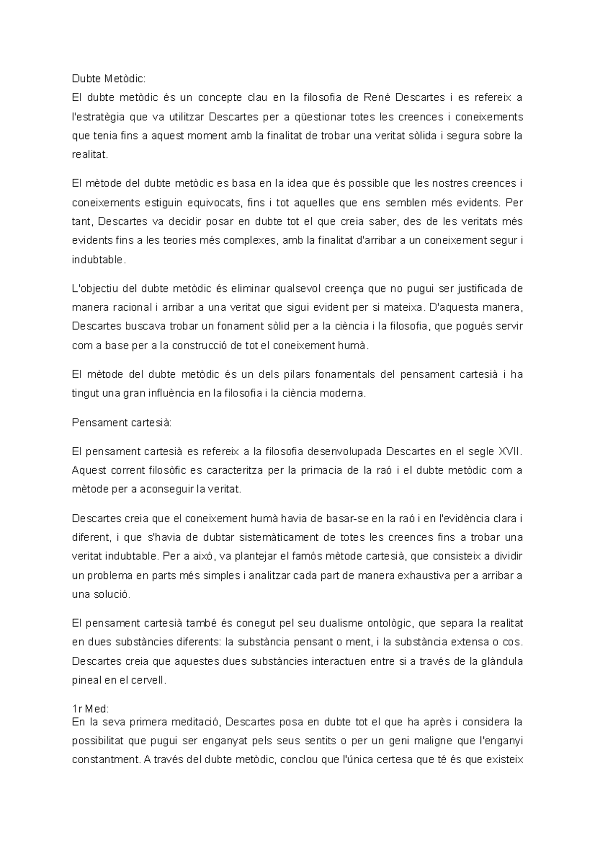 Trim 2 - trimestre 2 - Dubte Metòdic: El dubte metòdic és un concepte ...