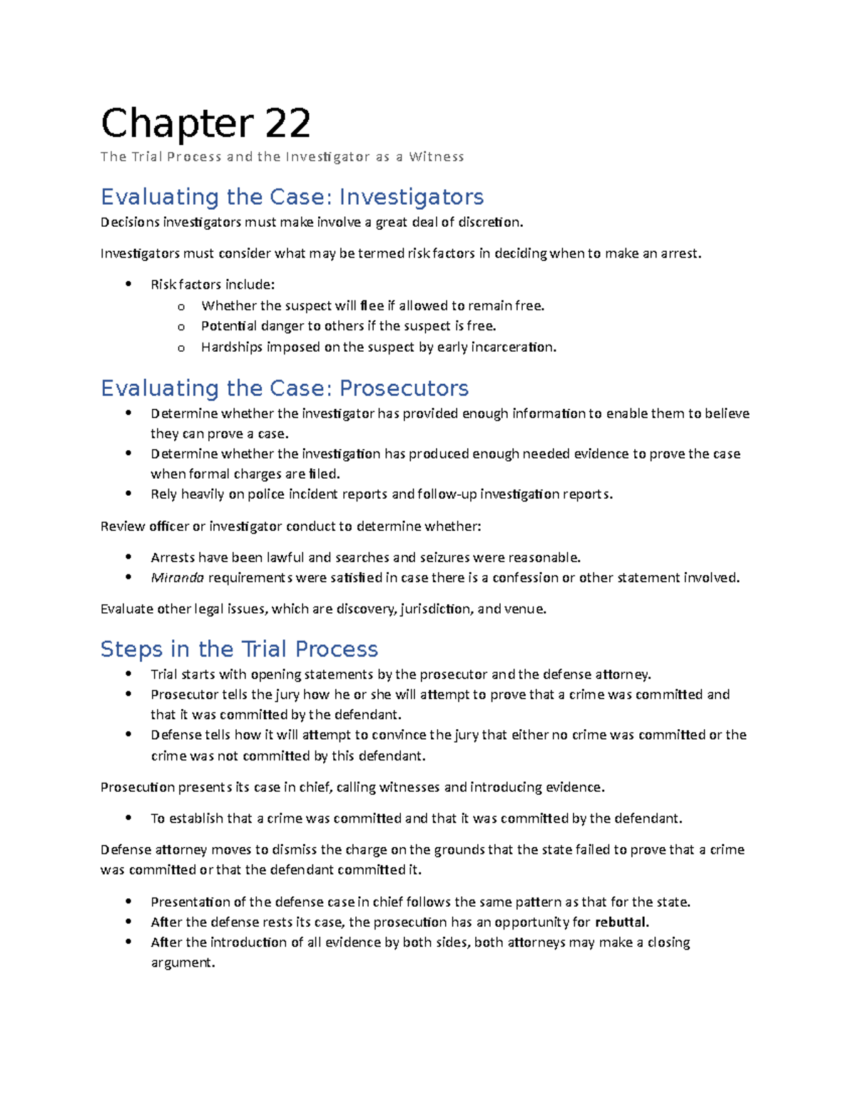 Chapter 22 - The Trial Process and the Investigator as a Witness ...