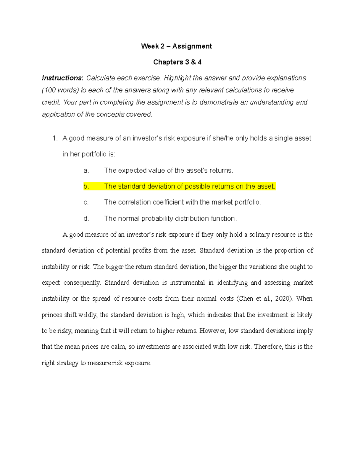 Questions/Answers - Week 2 – Assignment Chapters 3 & 4 Instructions ...