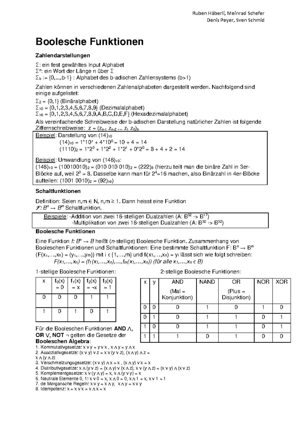 02-Boolesche Funktionen 1 - Ruben Häberli, Meinrad Schefer Denis Peyer ...