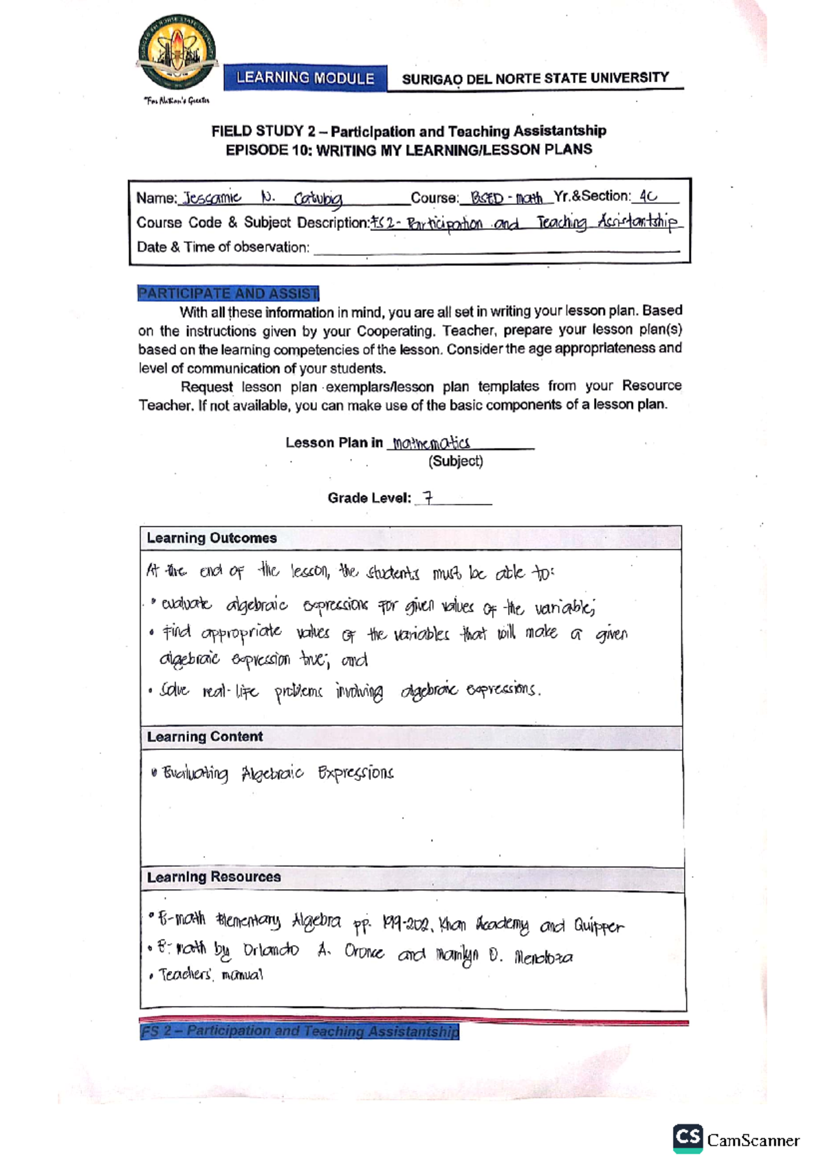 Catubig-FS2- Episode 10 - Education - SSCT - Studocu