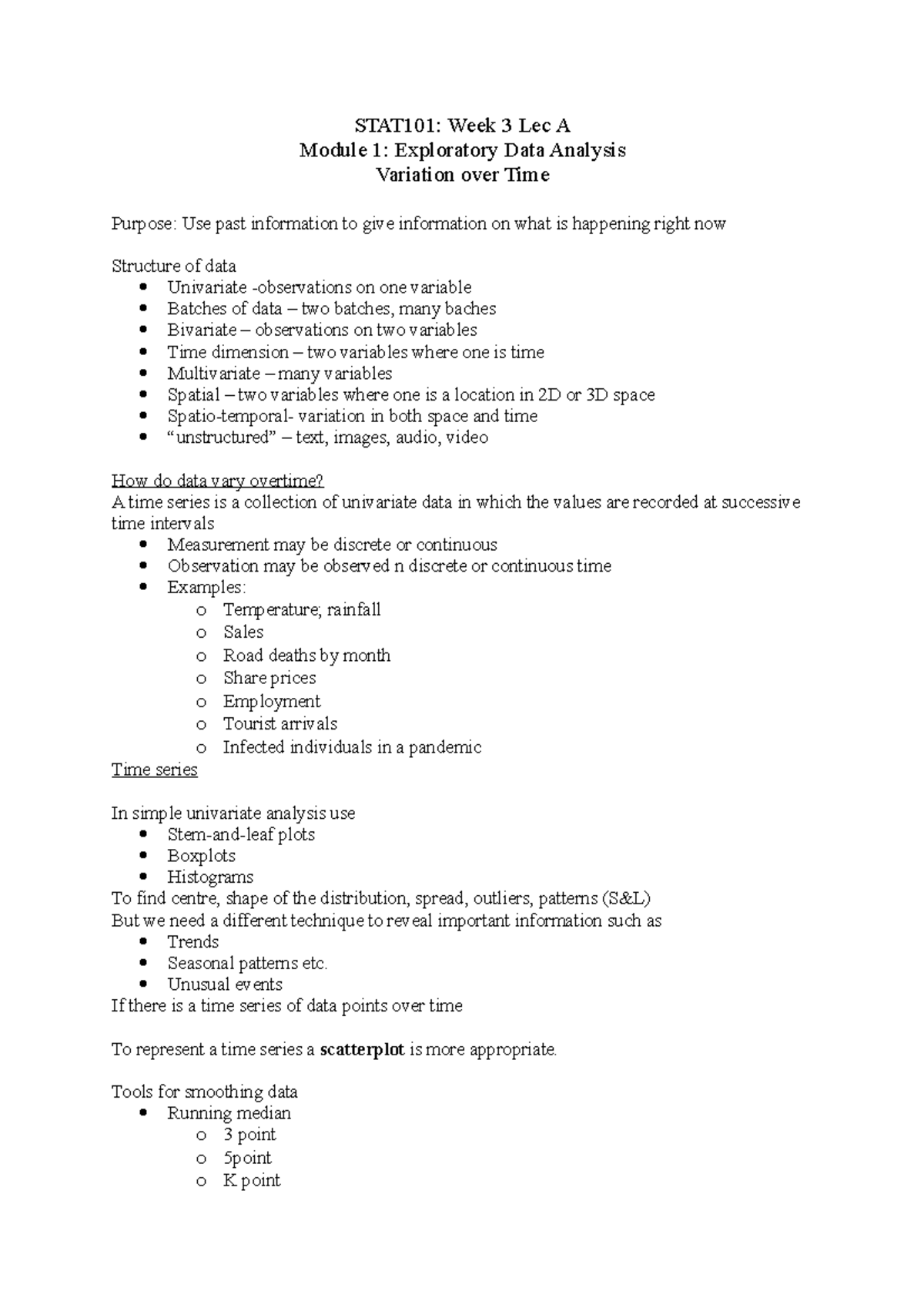 Lecture A - STAT101: Week 3 Lec A Module 1: Exploratory Data Analysis Variation over Time ...