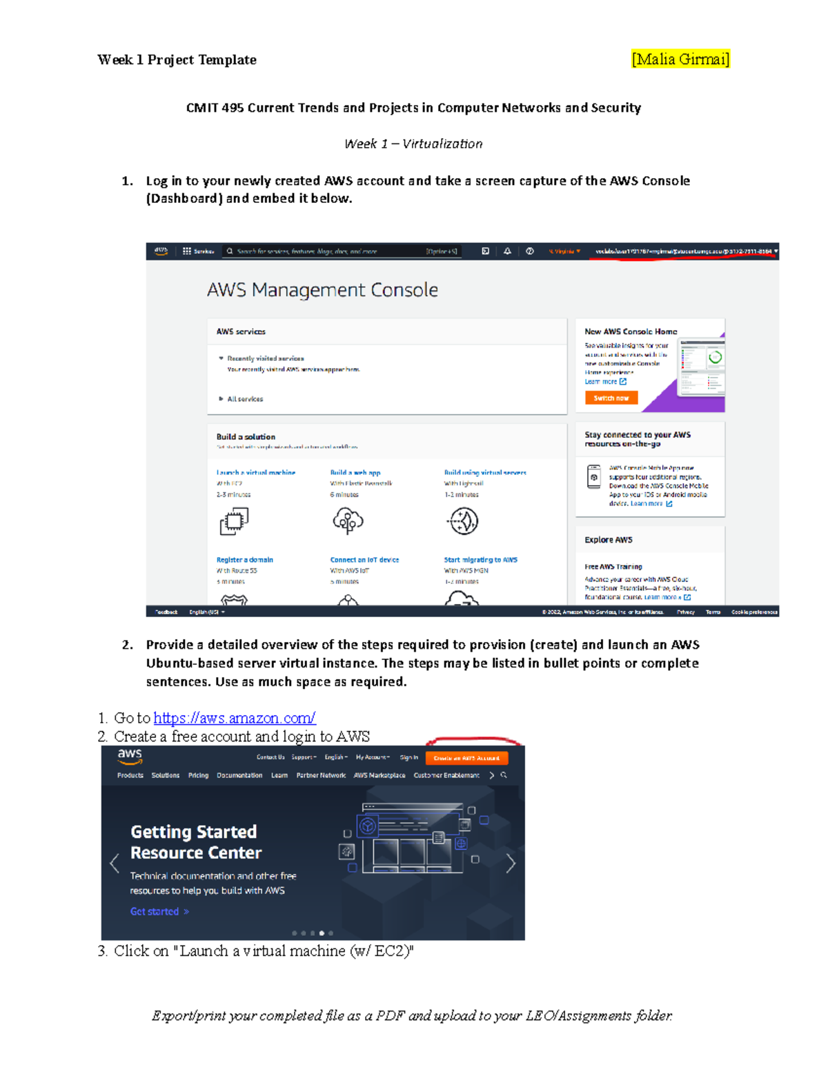 Virtualization Assignment CMIT 495 - CMIT 495 Current Trends and Projects in Computer Networks ...