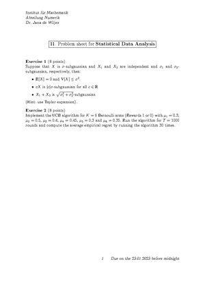 4. Problem sheet for Statistical Data Analysis - Institut für ...