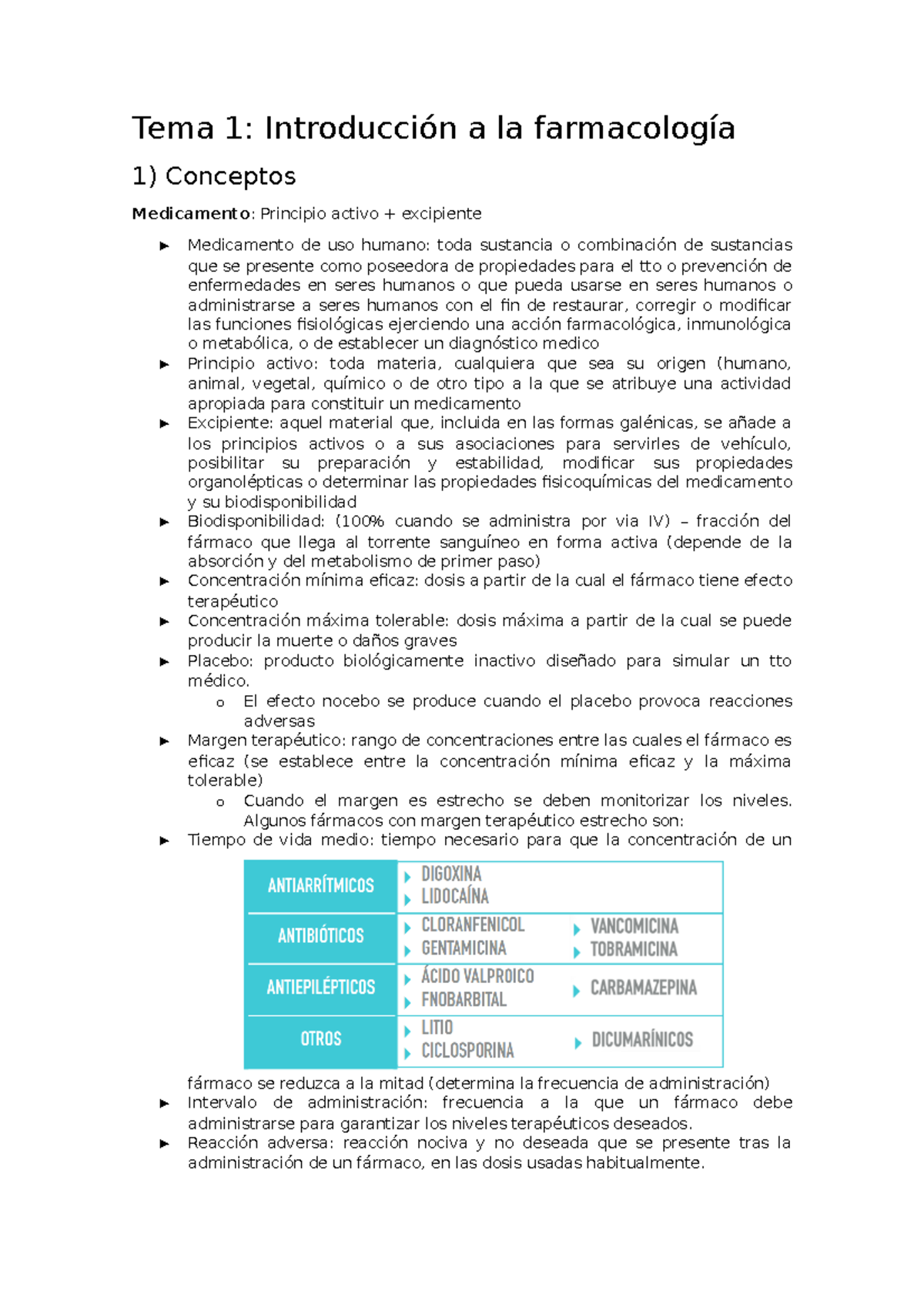 Farmaco general - Tema 1: Introducción a la farmacología 1) Conceptos ...