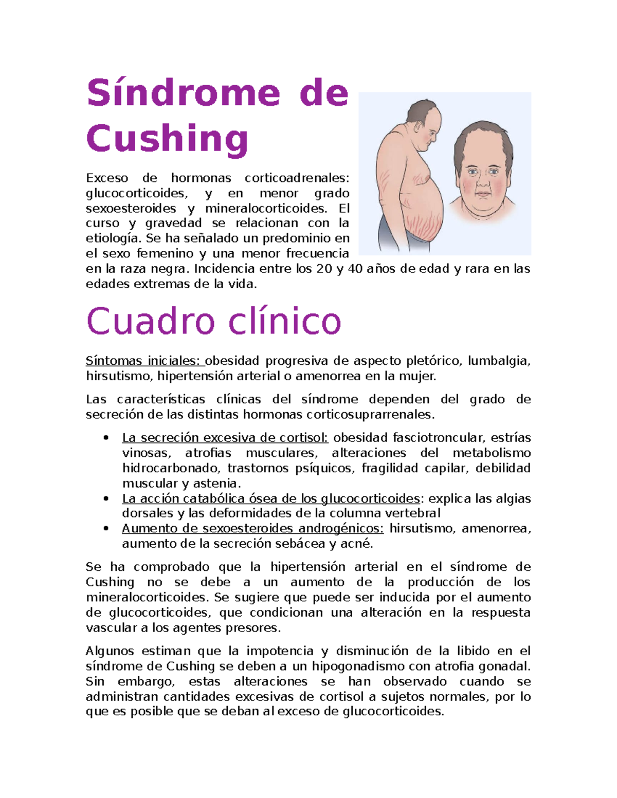 Síndrome de Cushing - RESUMEN - Síndrome de Cushing Exceso de hormonas ...