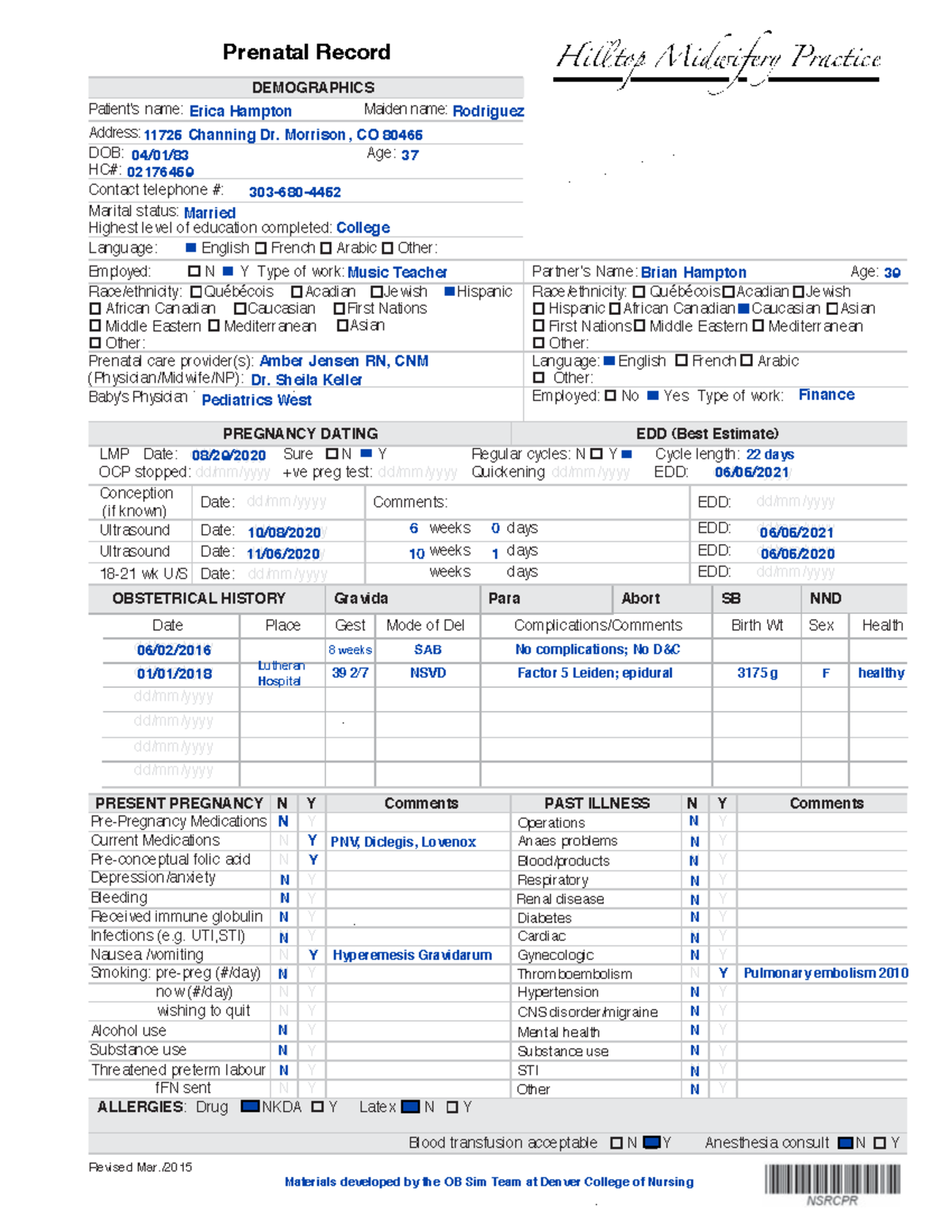 EH Prenatal Record 14 weeks - For Copies contact: RCP of NS, rcp ...