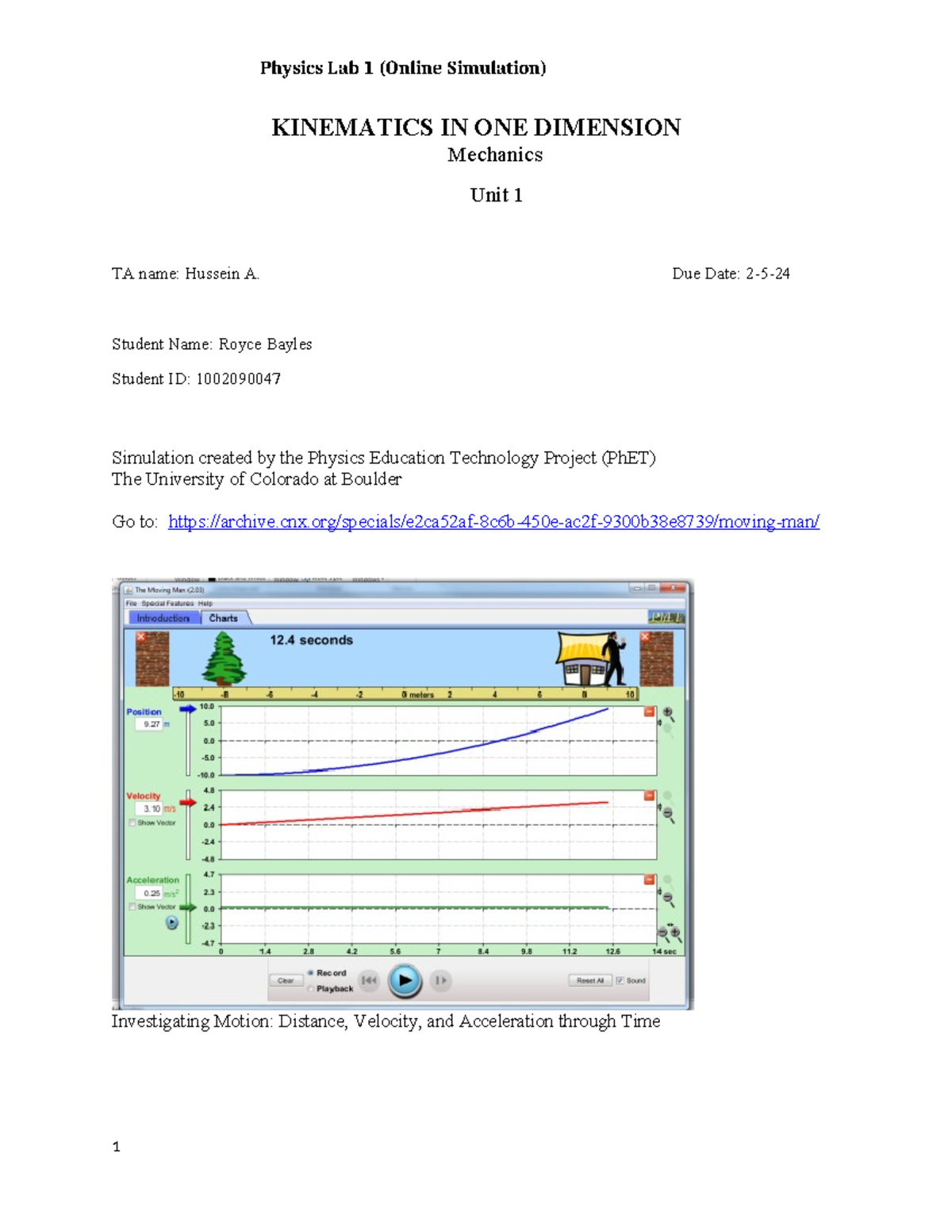 Lab-1-Kinematics 1-D Online - KINEMATICS IN ONE DIMENSION Mechanics ...