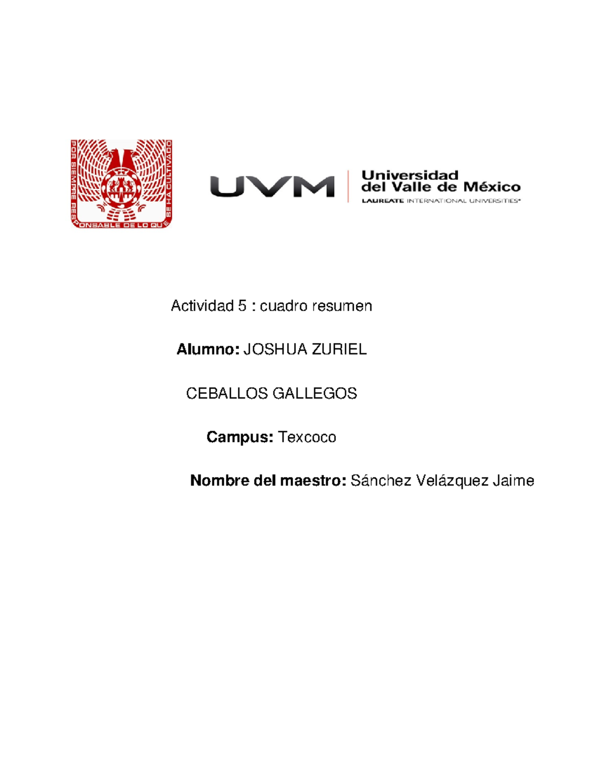 Joshua - CUADRO RESUMEN - Actividad 5 : cuadro resumen Alumno: JOSHUA ...