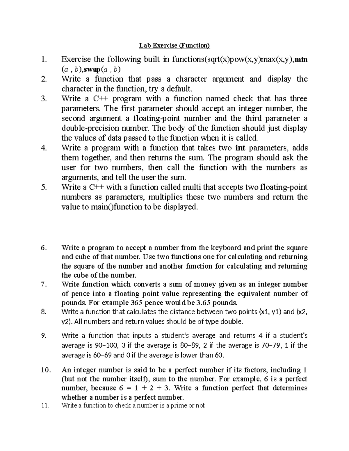 Lab Exercise (Function) (Repaired) - Lab Exercise (Function) 1. Exercise the following built in ...